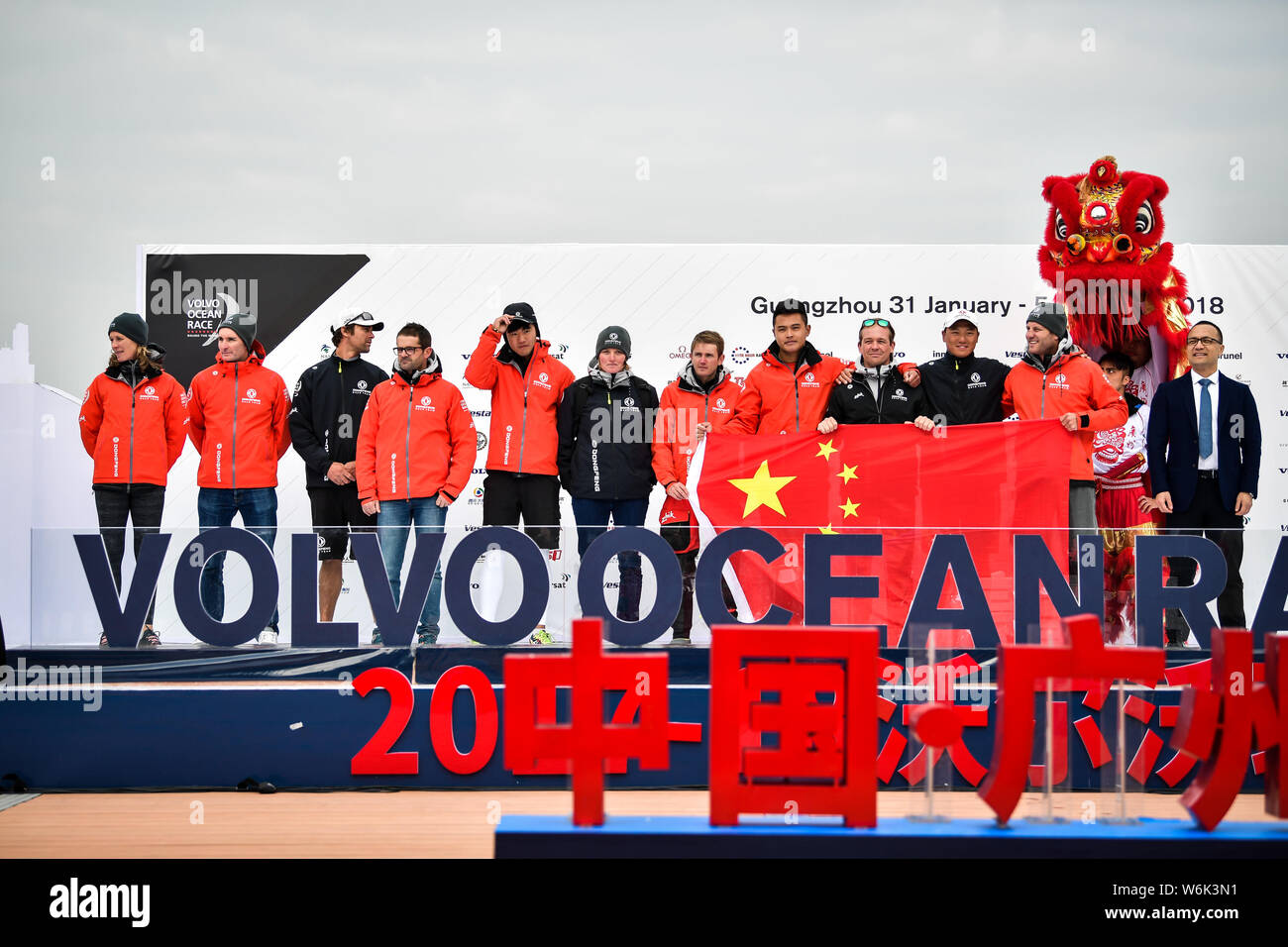 Members of the Chinese Dongfeng Race Team pose as they arrive in ...