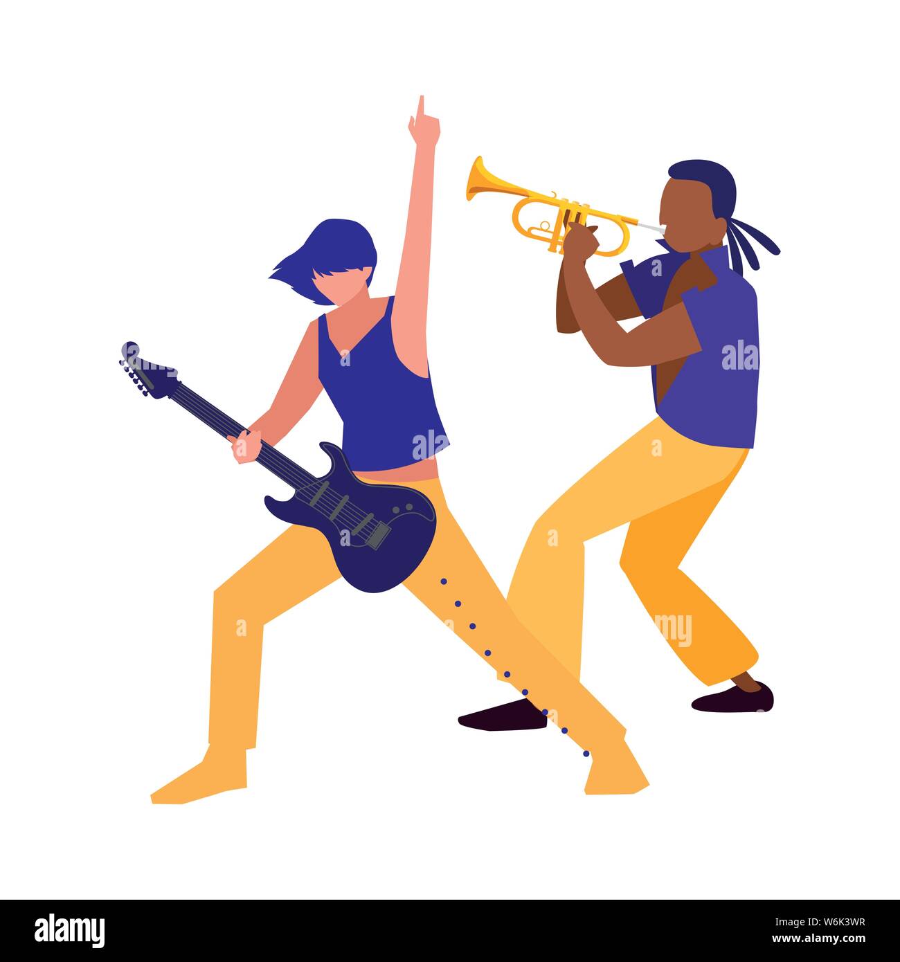 two male musicians playing musical instruments vector illustration ...
