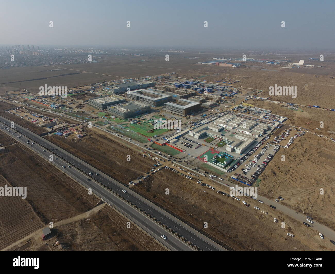Aerial view of the construction site of the Xiong'an Civic Service ...