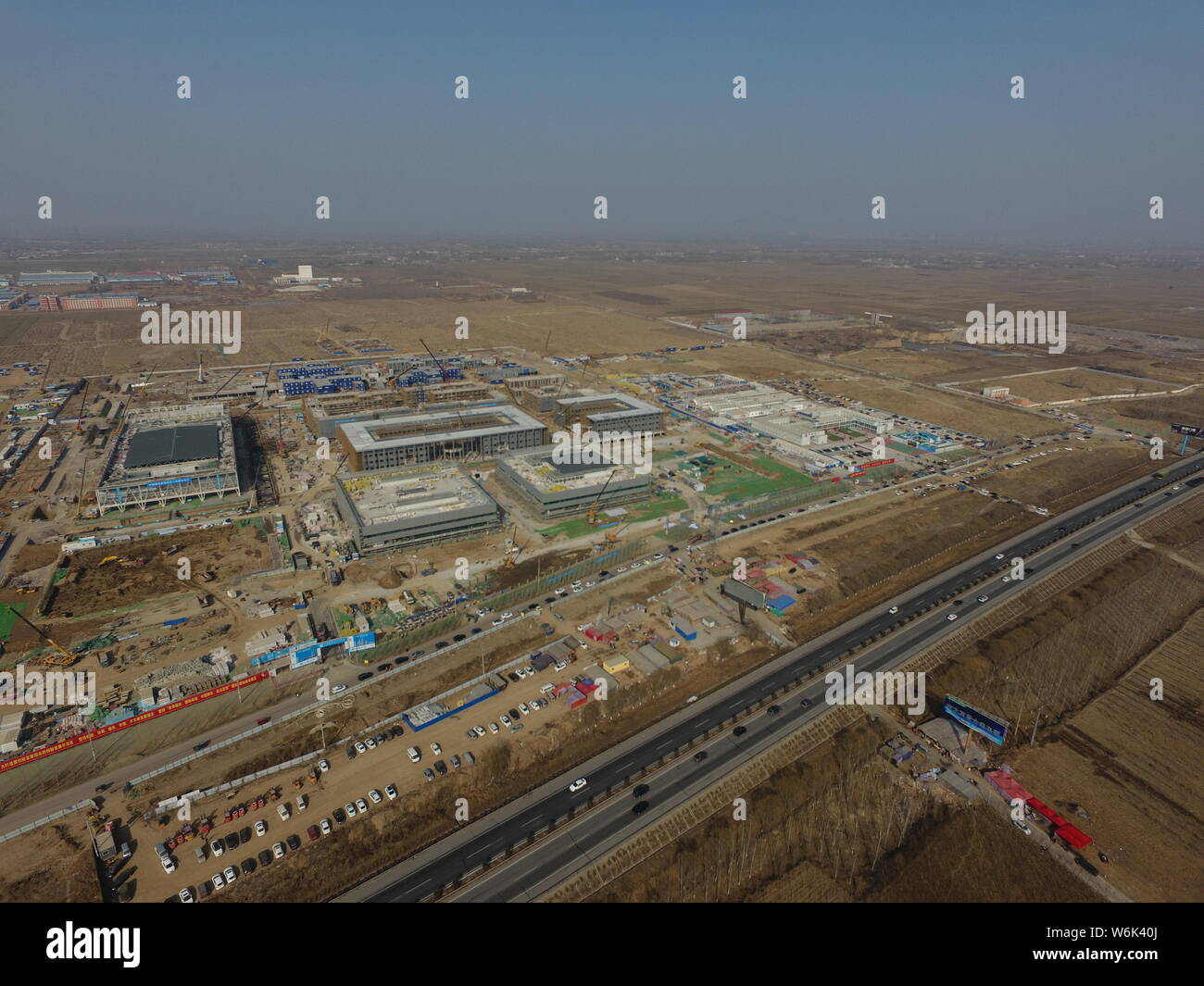 Aerial view of the construction site of the Xiong'an Civic Service ...