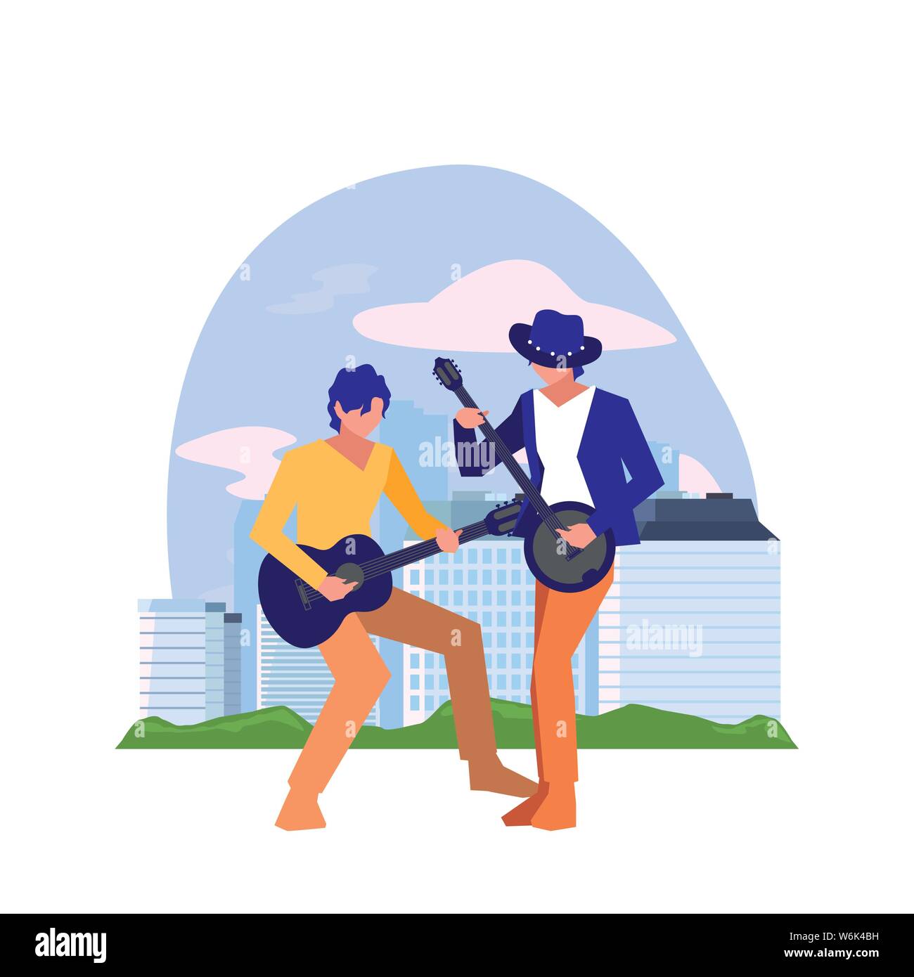 musician man banjo playing instrument vector illustration Stock Vector ...
