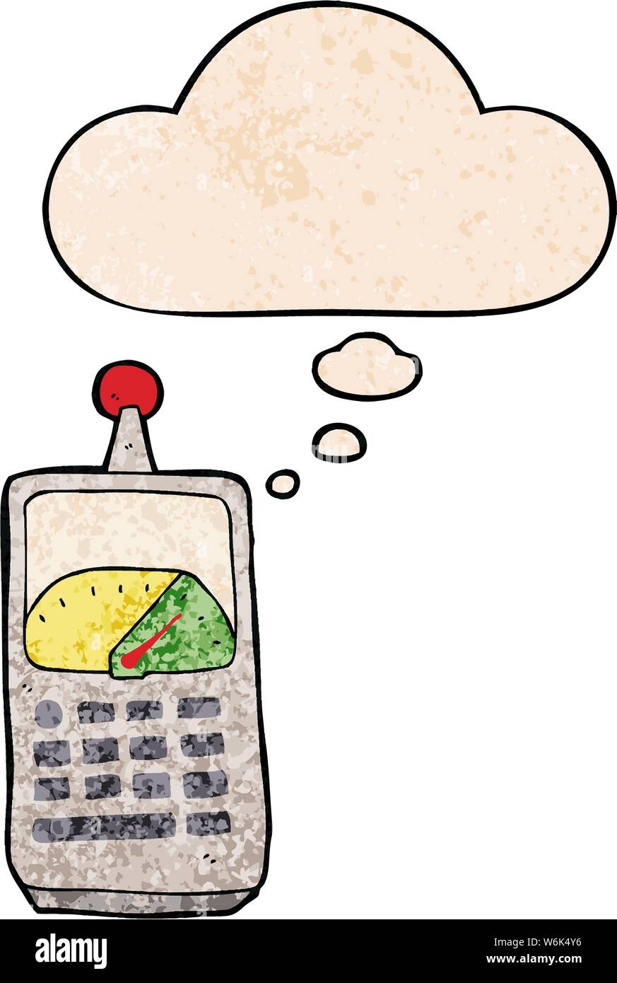 cartoon science equipment with thought bubble in grunge texture style ...