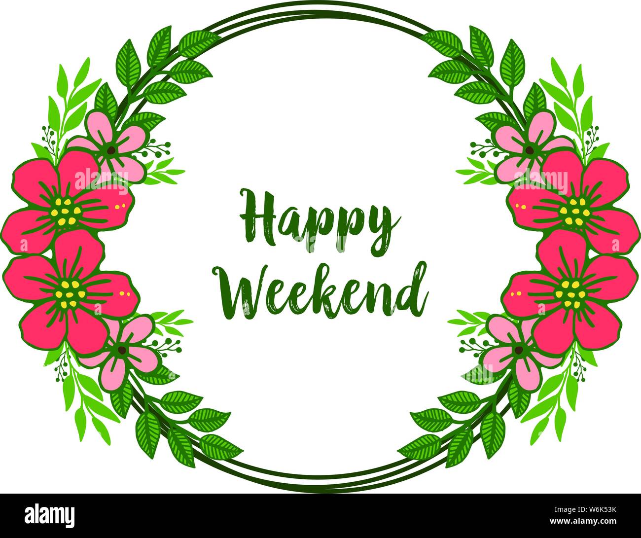 Various pattern green leafy flower frame, for card happy weekend ...