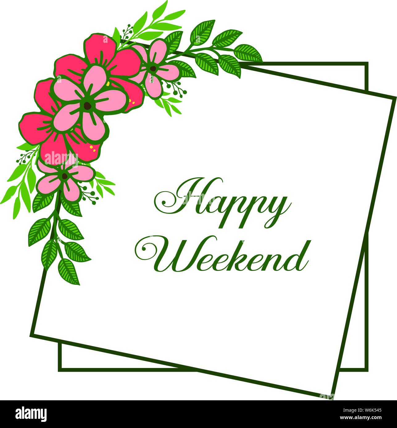 Various pattern green leafy flower frame, for card happy weekend ...