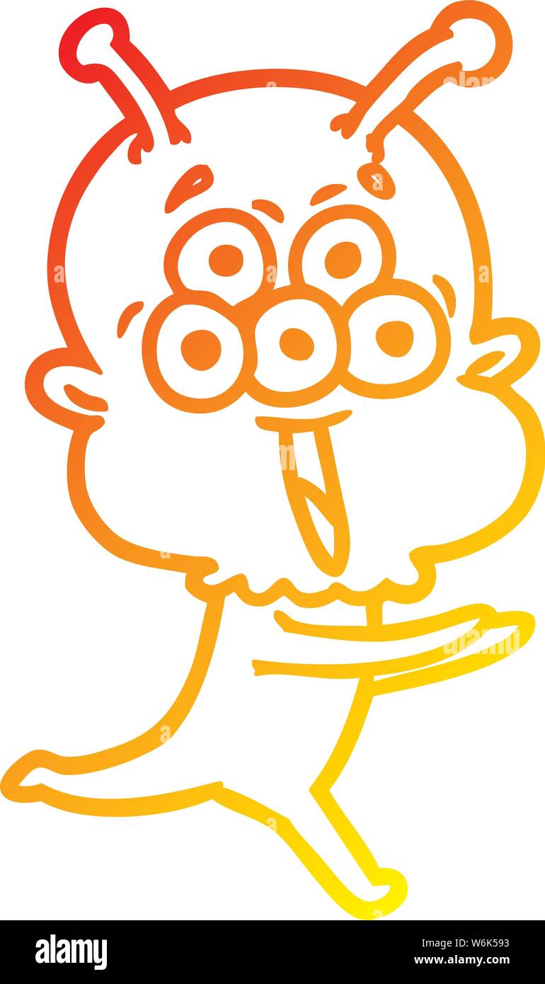 warm gradient line drawing of a happy cartoon alien running Stock ...