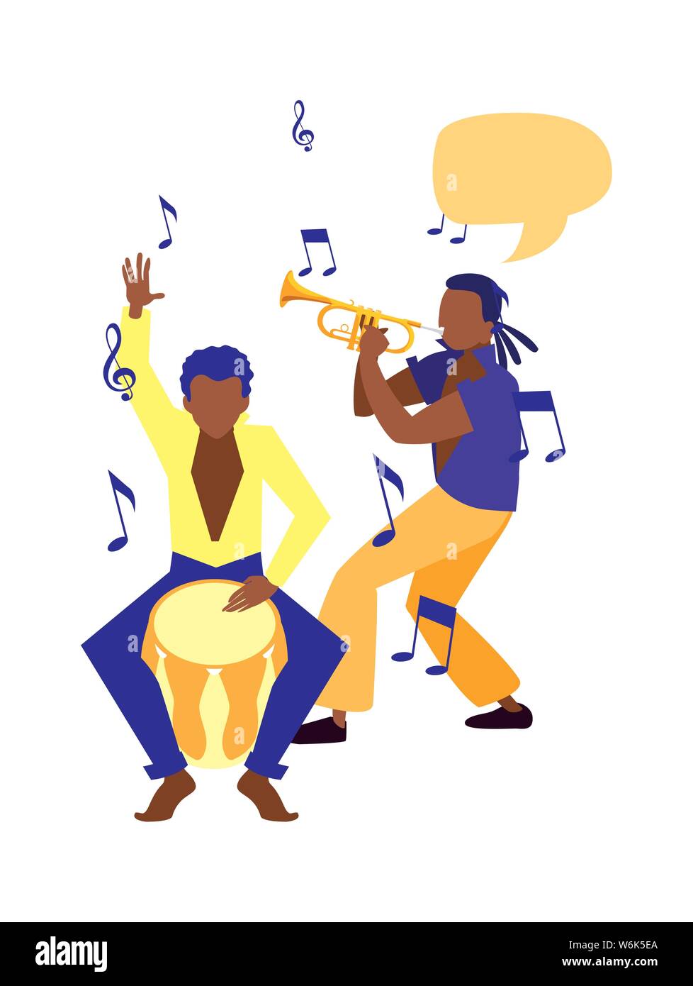 two male musicians playing musical instruments vector illustration ...