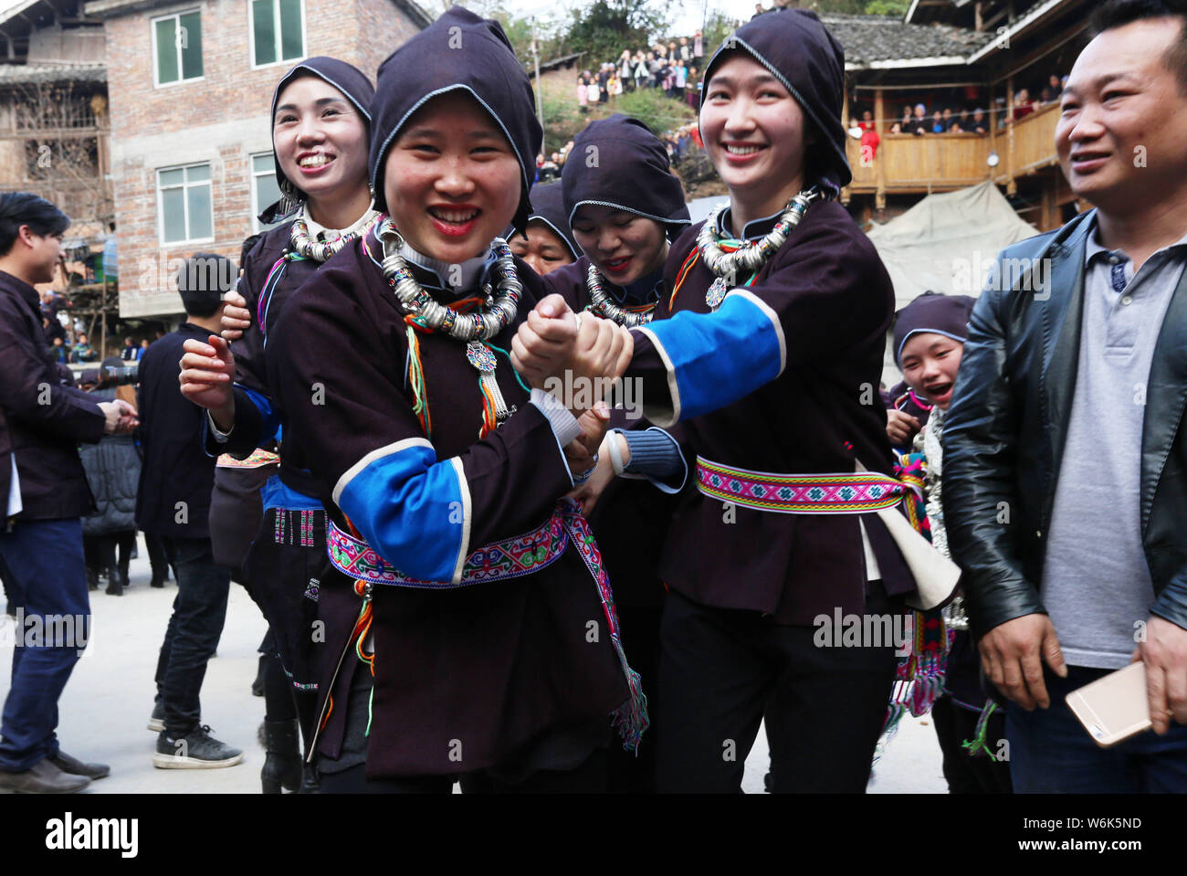 Young Chinese women of Dong ethnic minority dressed in traditional ...