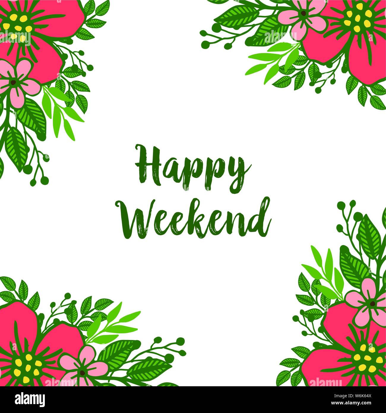 Drawing of leaf flower frame, for template design of happy weekend ...