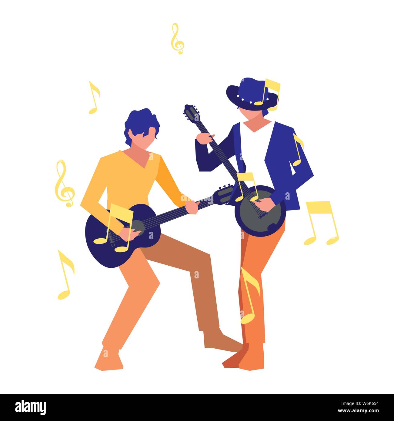 two male musicians playing musical instruments vector illustration ...
