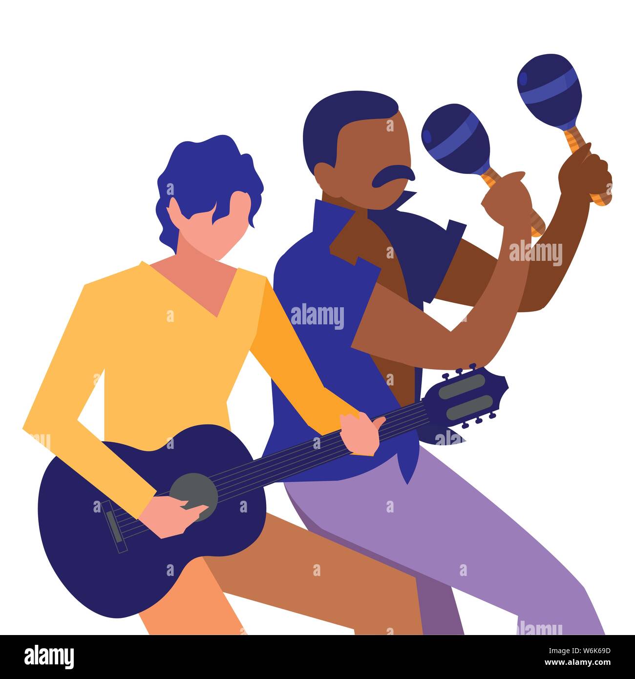 two male musicians playing musical instruments vector illustration ...