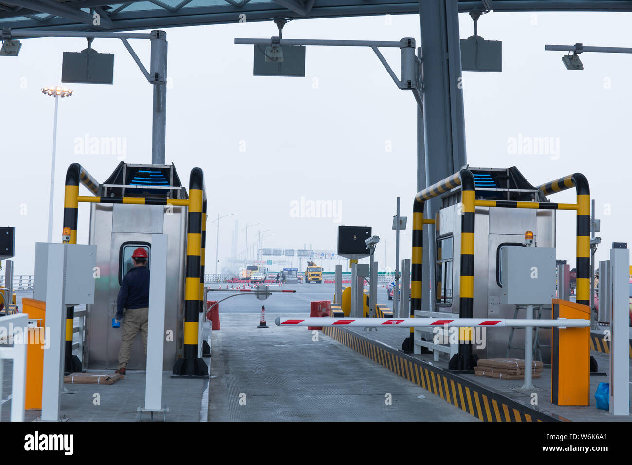 View of a toll station at the entrance of world's longest cross-sea ...