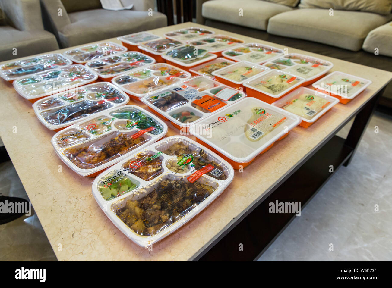 Food-filled lunch boxes are on display at a food processing plant of ...