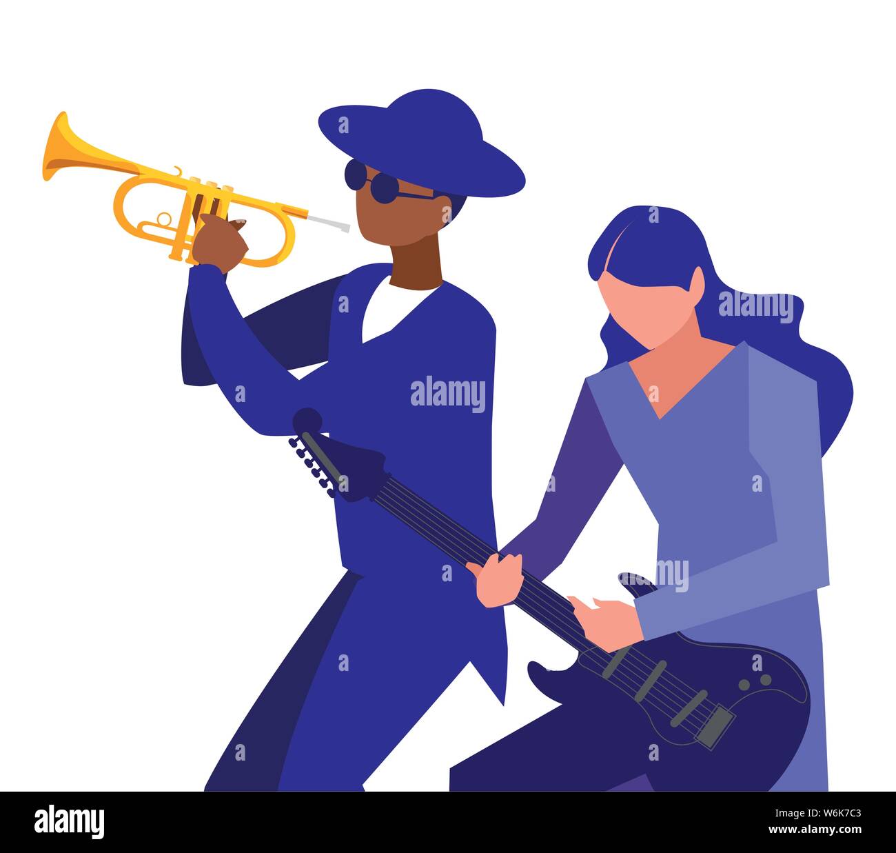 two male musicians playing musical instruments vector illustration ...