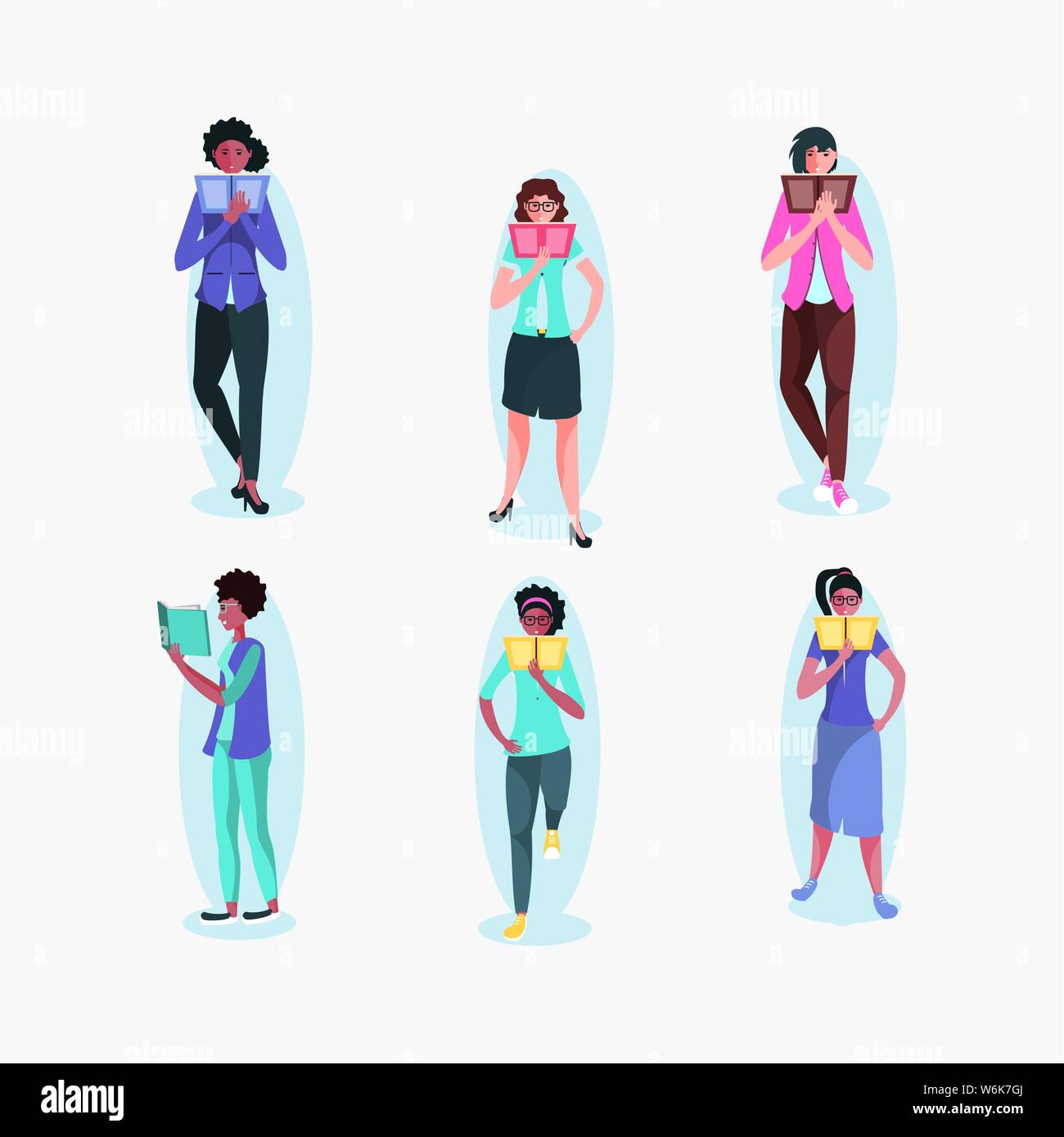 group of women reading books avatar character vector illustration ...