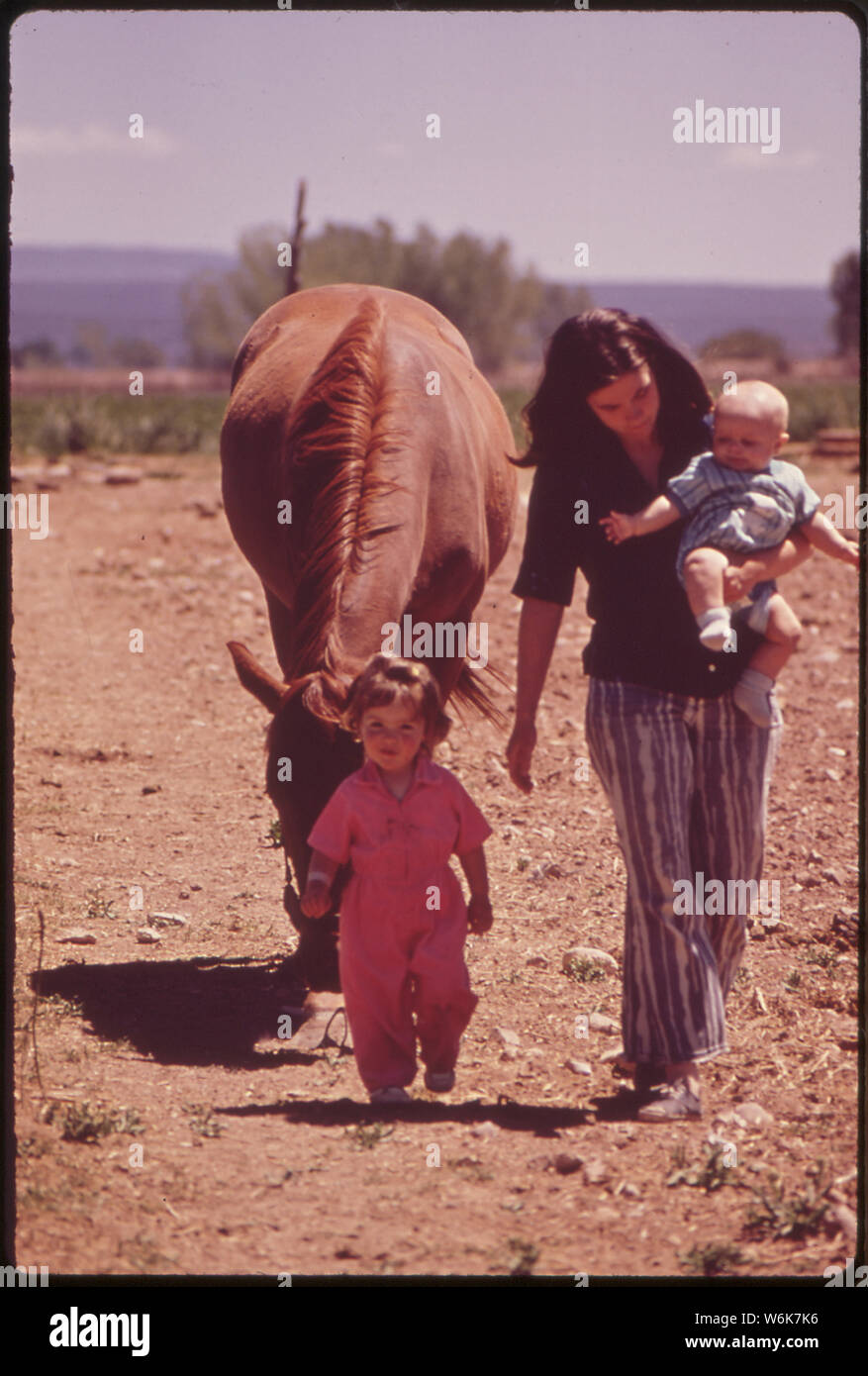 RANCH FAMILY WITH HORSE Stock Photo - Alamy