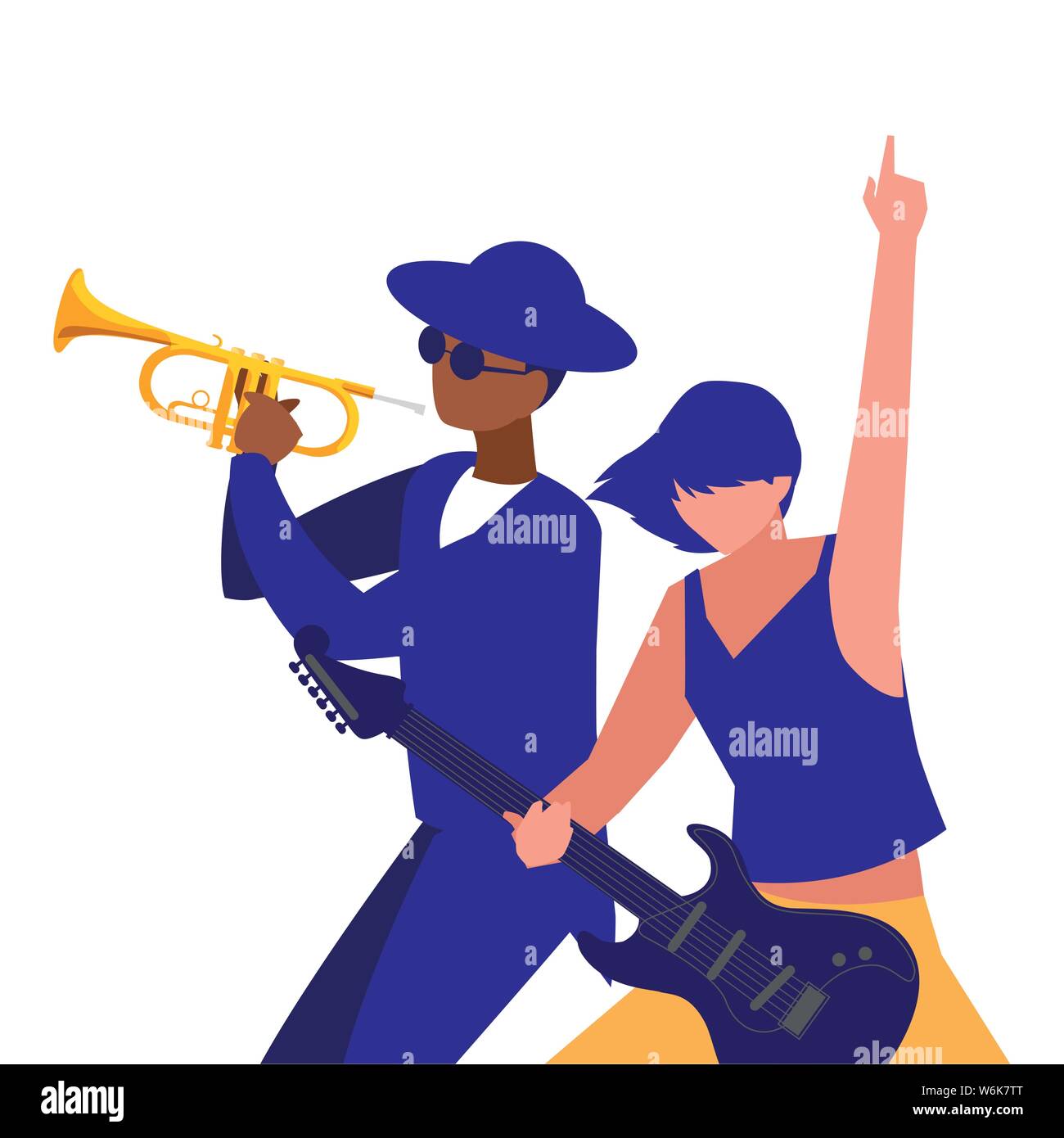 two male musicians playing musical instruments vector illustration ...