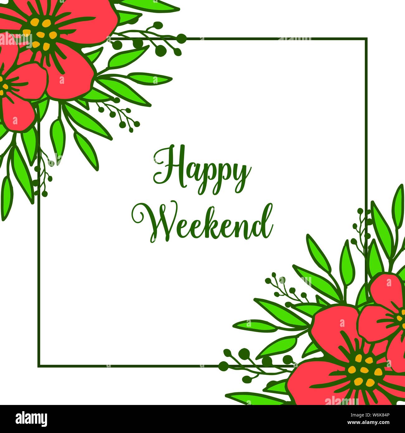 Design with space for your text, orange flower frame, for happy weekend ...