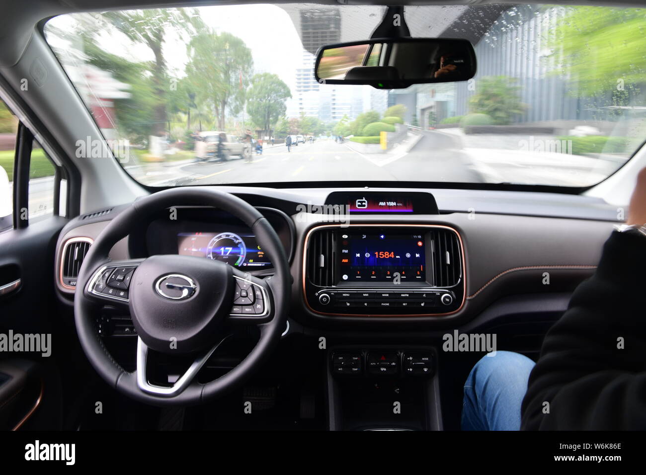 Interior view of a self-driving car during a trial run in Guangzhou ...