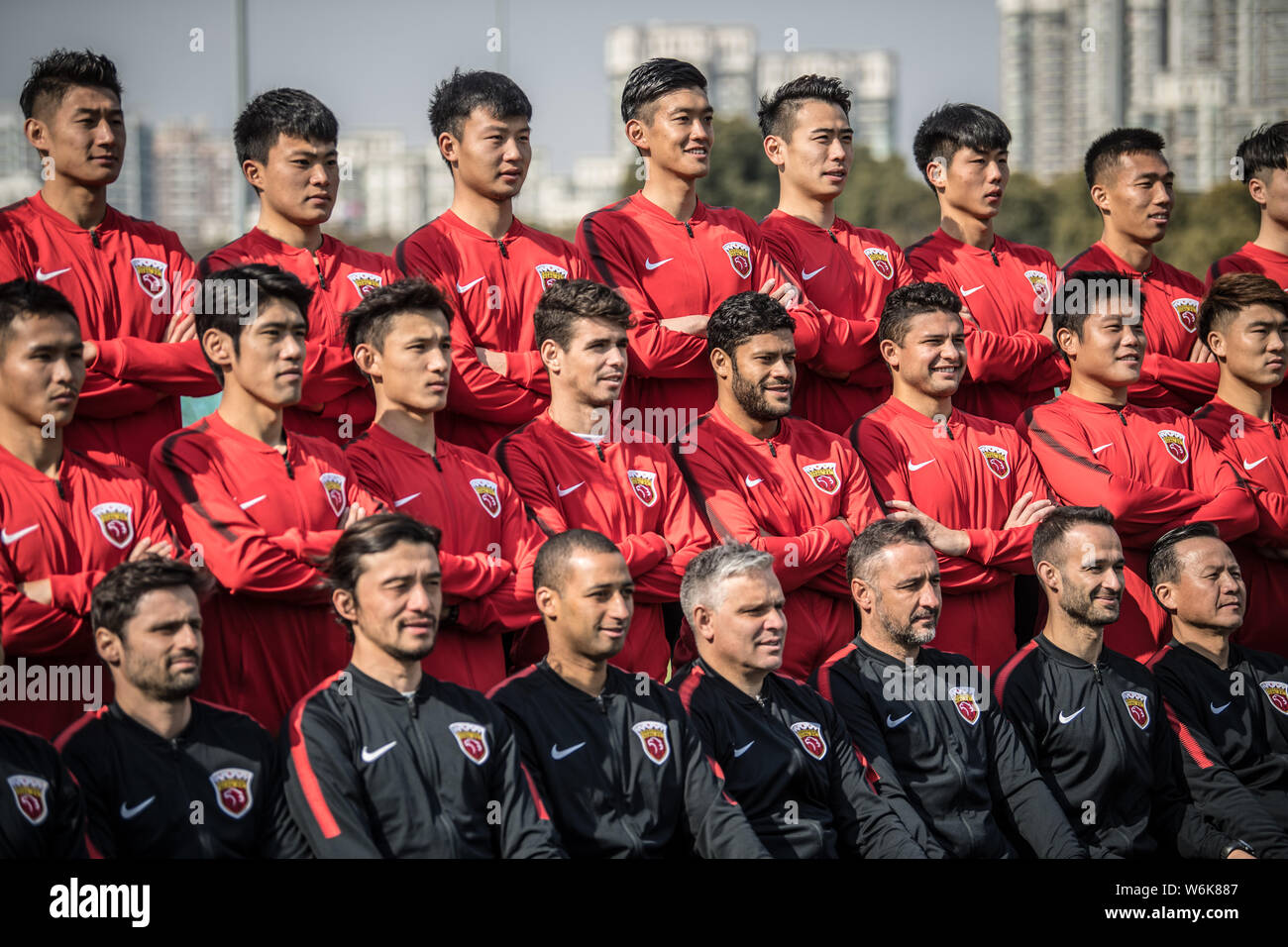 **EXCLUSIVE**Players of Shanghai SIPG F.C. pose for group shots during ...