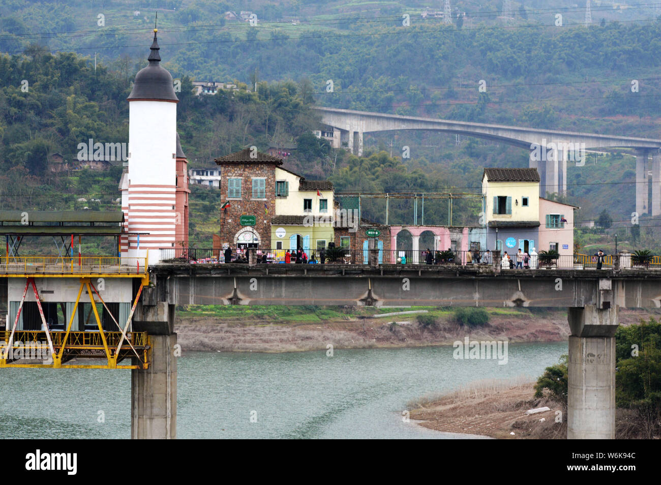 View of the 400-meter bridge crammed with both traditional Chinese and ...