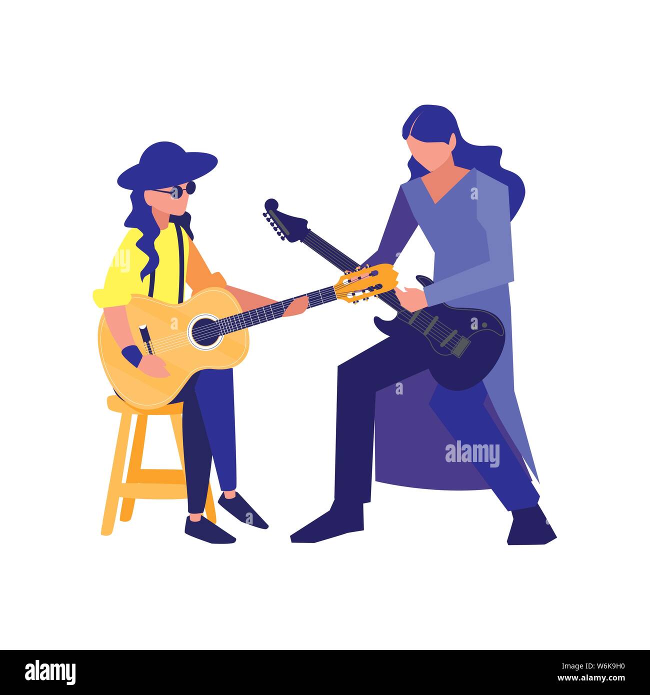 two male musicians playing musical instruments vector illustration ...
