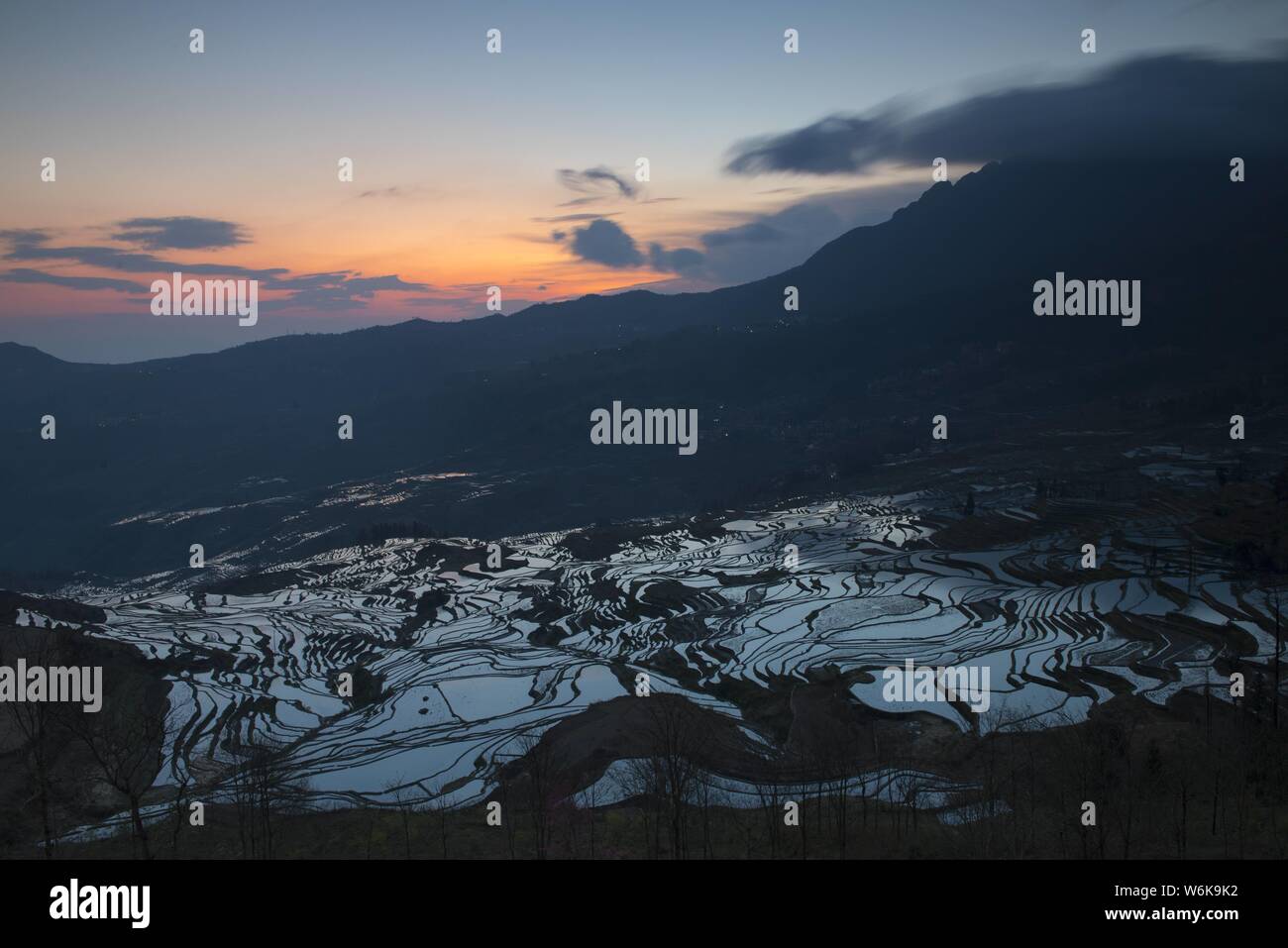 Landscape of terraced rice fields of the Yuanyang rice terraces in the ...