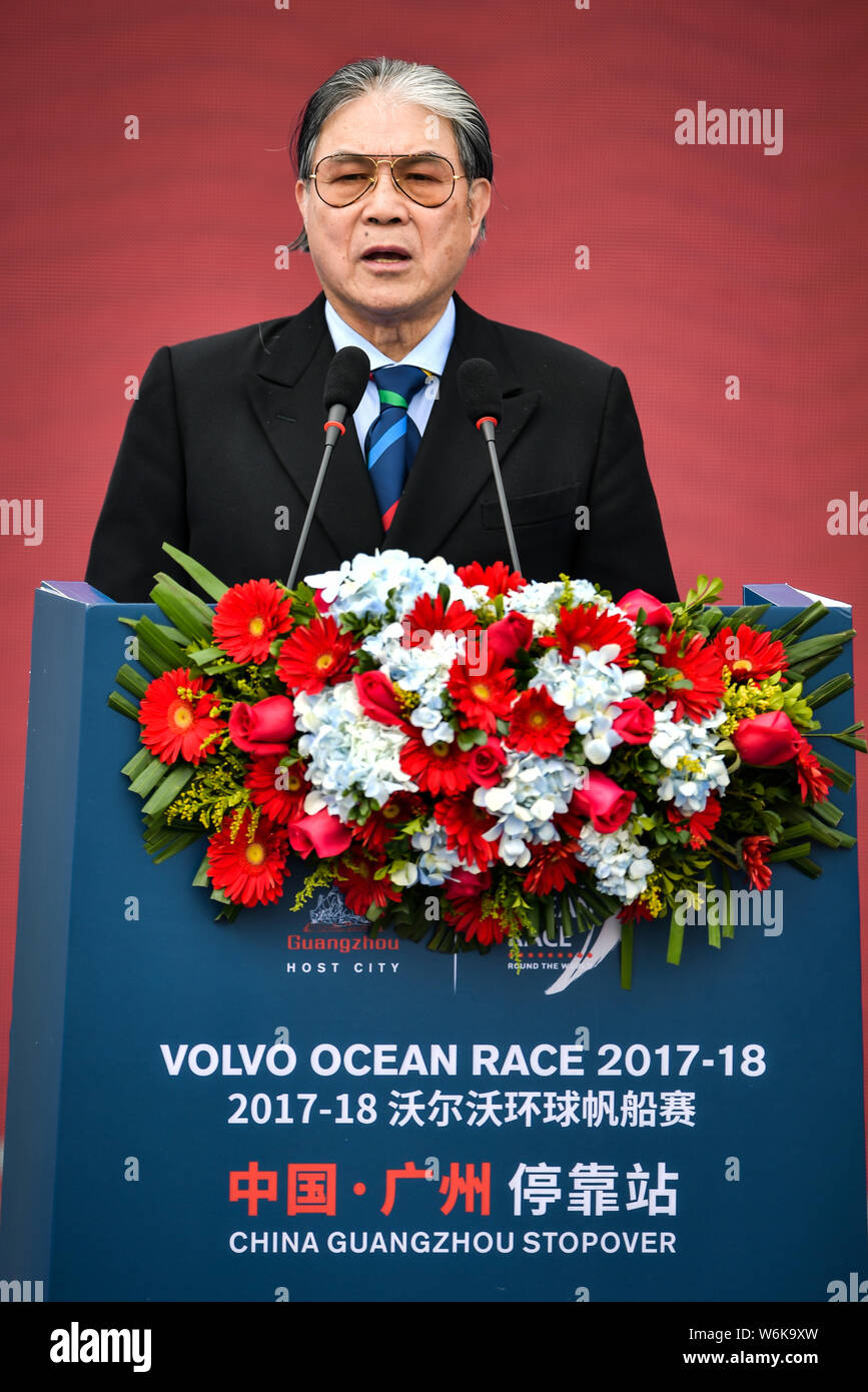 Hong Kong tycoon Timothy Fok Tsun-Ting delivers a speech as the Volvo ...