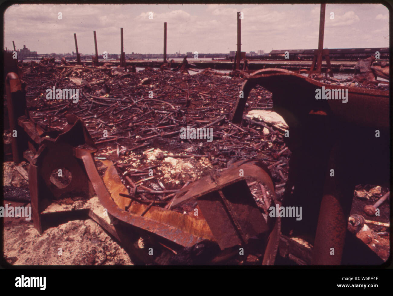 RUSTED REMAINS OF A BURNT-OUT PIER ON THE HUDSON RIVER NEAR LOWER ...