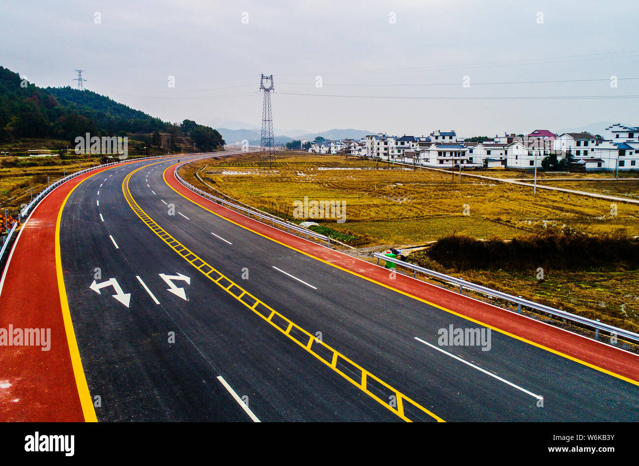 Aerial view of China's first highway to accommodate an alternate color ...