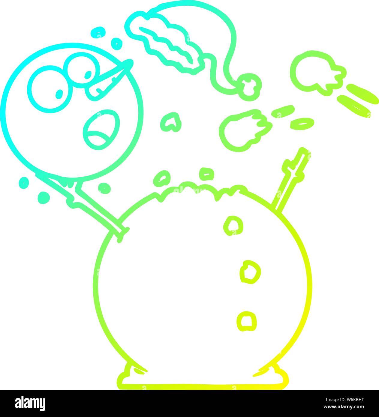 cold gradient line drawing of a snowman in snowball fight Stock Vector ...