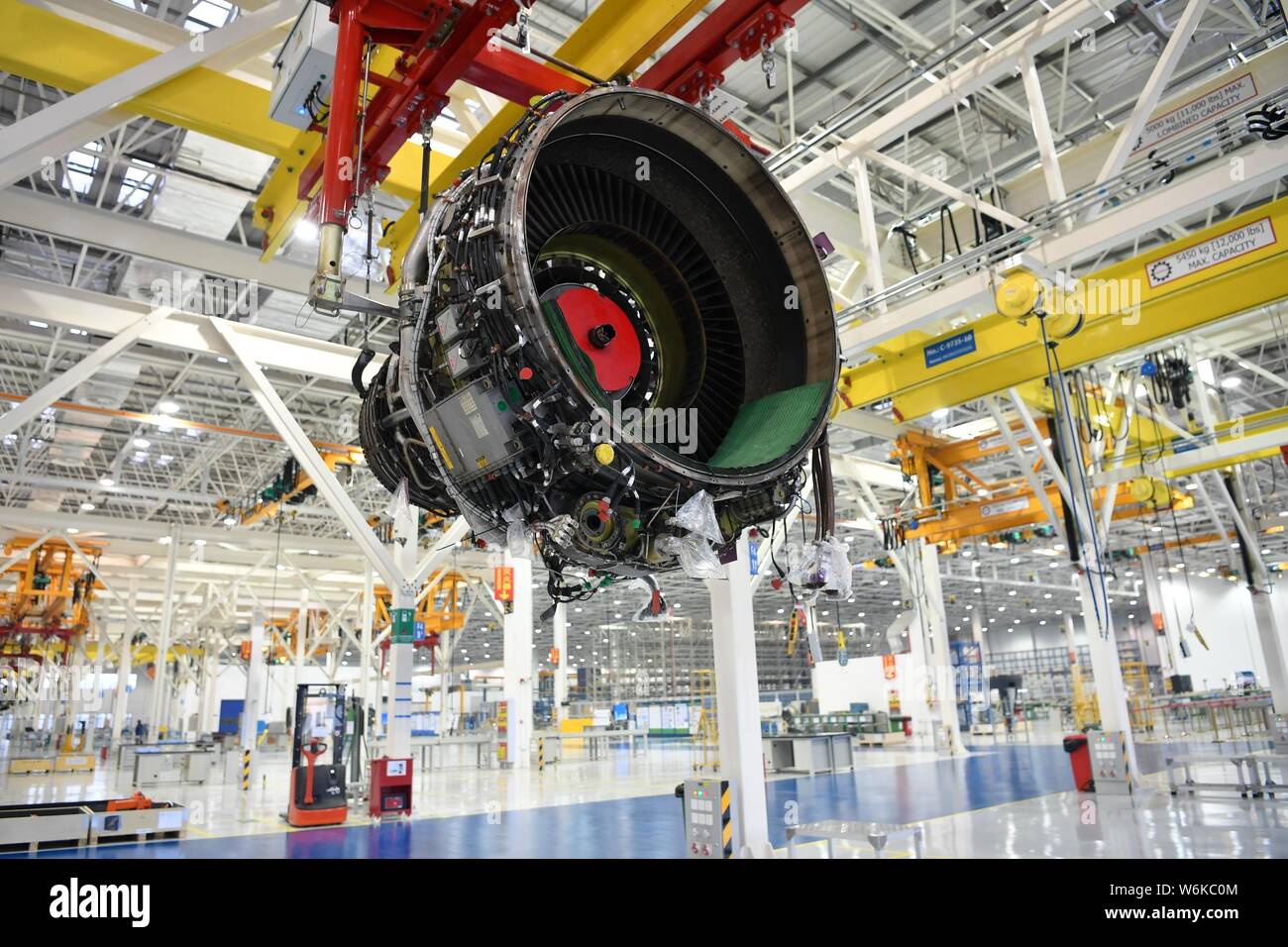 An aircraft engine to be repaired is pictured at the Sichuan Services ...