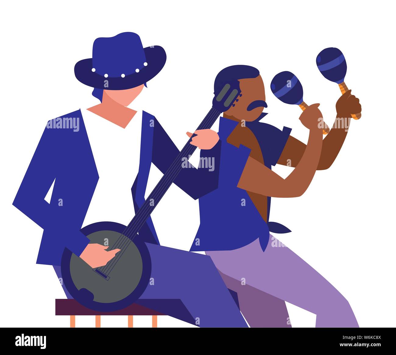 two male musicians playing musical instruments vector illustration ...