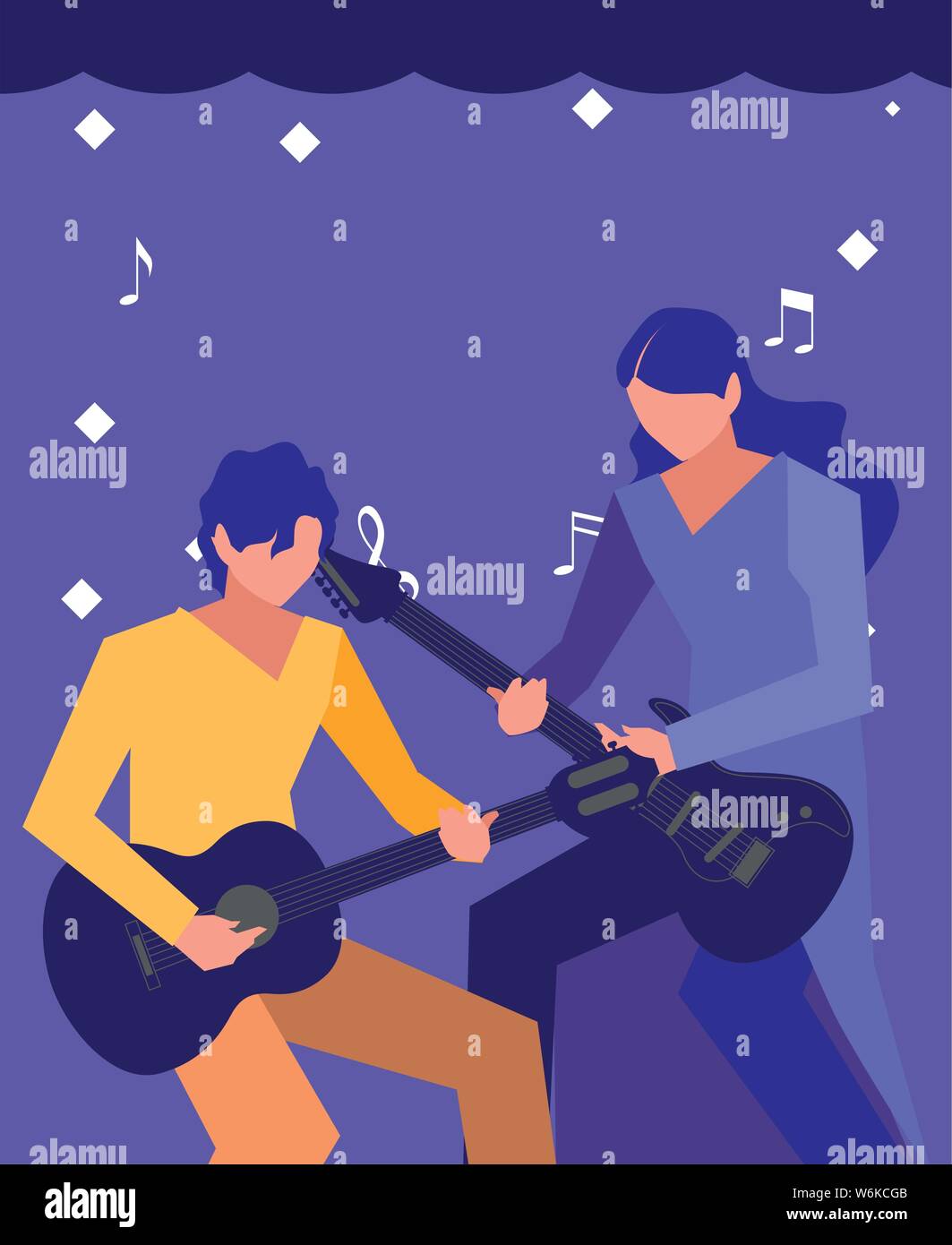 two male musicians playing musical instruments vector illustration ...