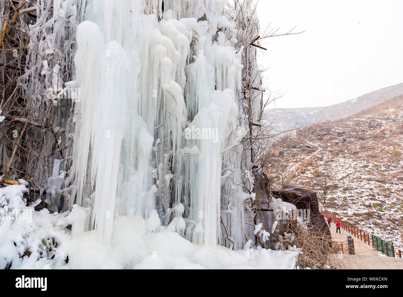 Landscape of frozen waterfall due to extreme low temperature in a ...