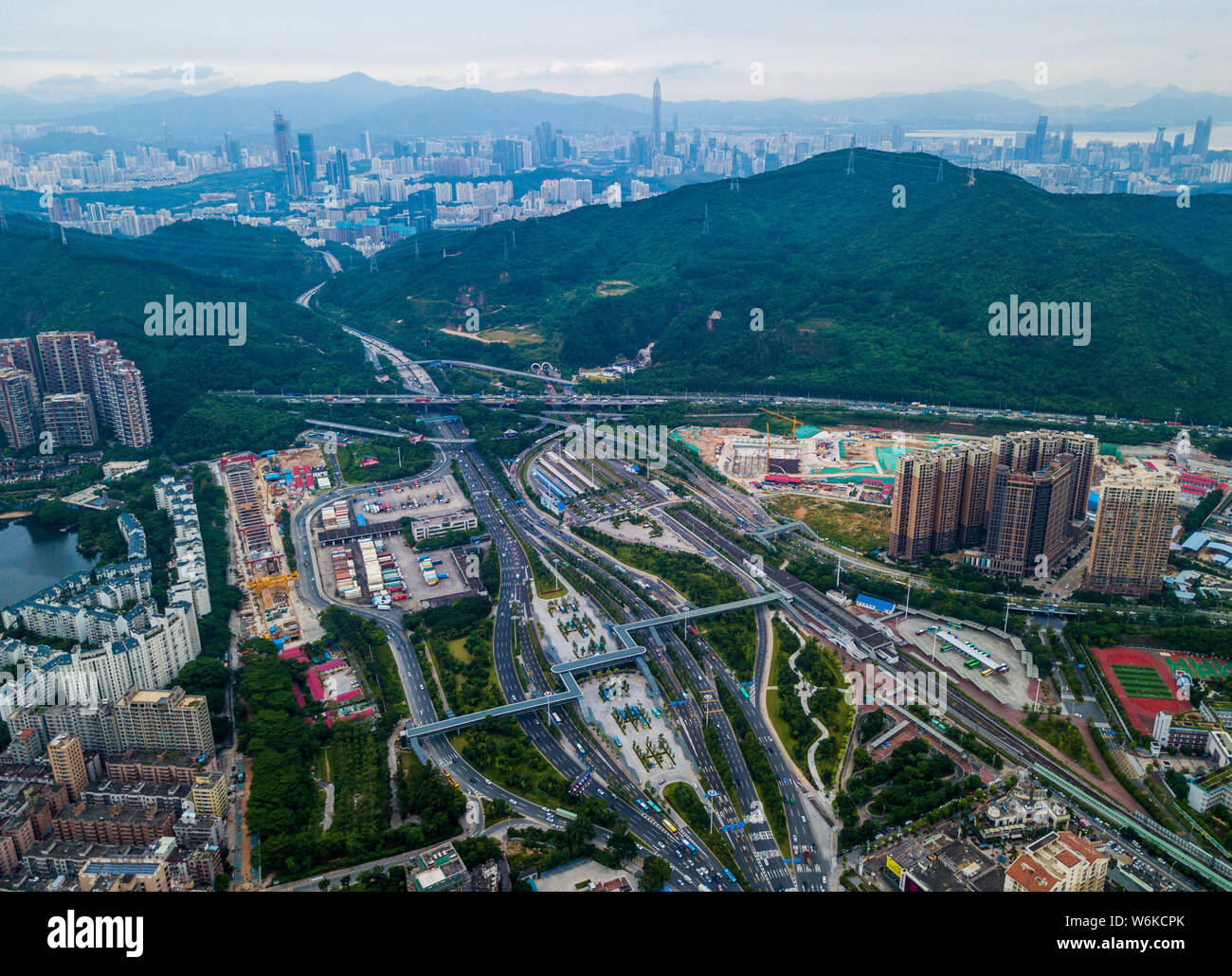 --FILE--Aerial view of the Meilin Checkpoint, which is one of the ...