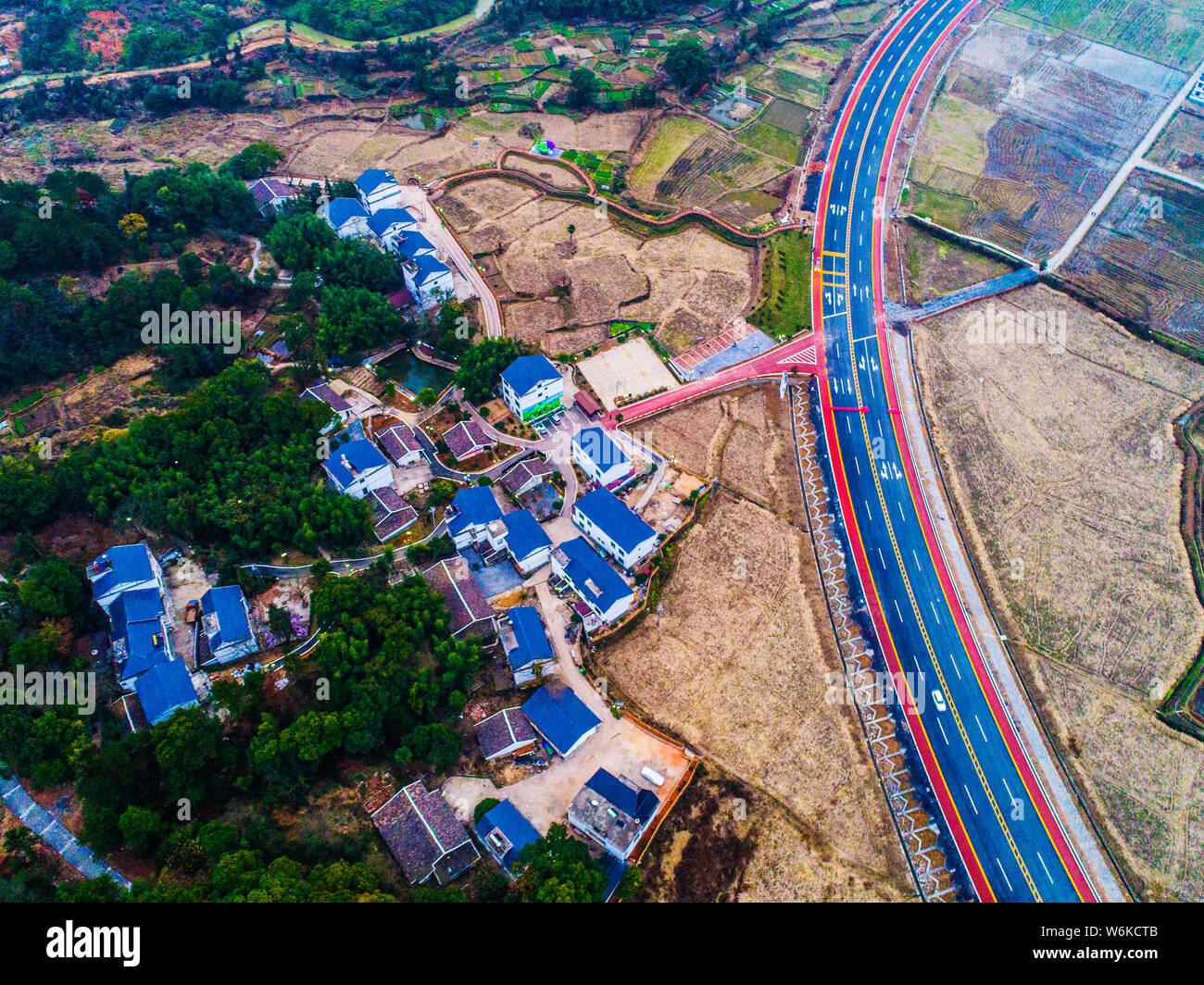 Aerial view of China's first highway to accommodate an alternate color ...