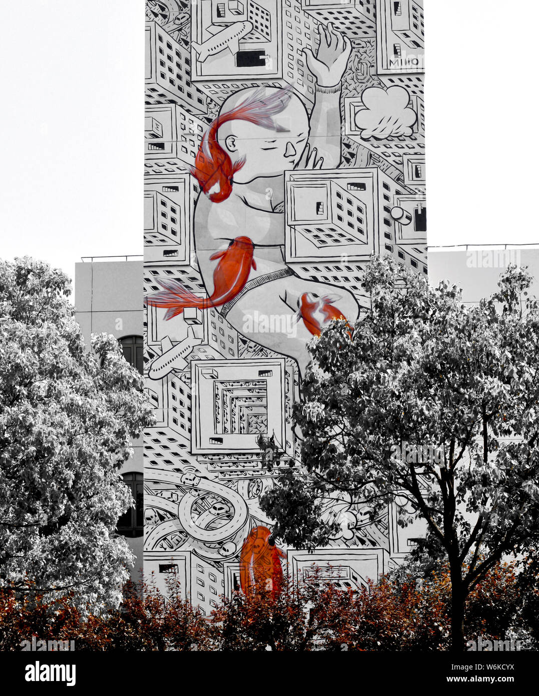 A wall painting themed on care of children and animal protection is on ...