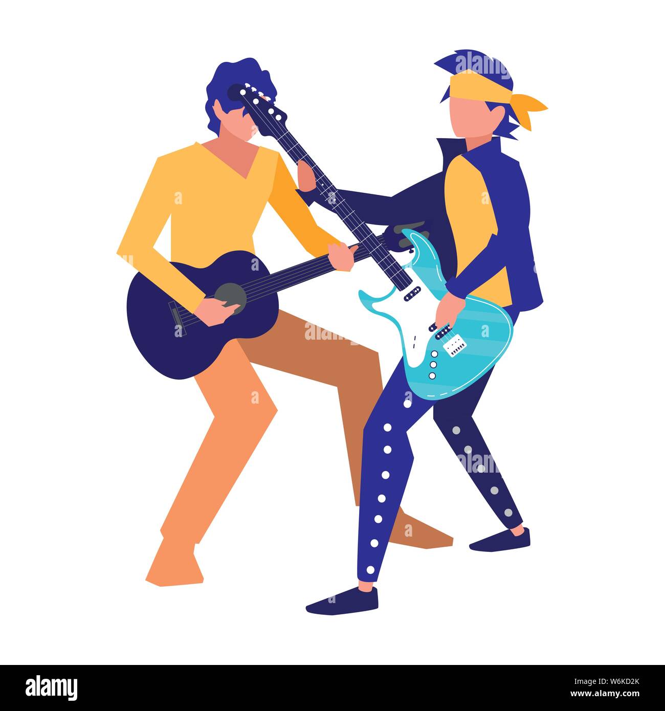 two male musicians playing musical instruments vector illustration ...