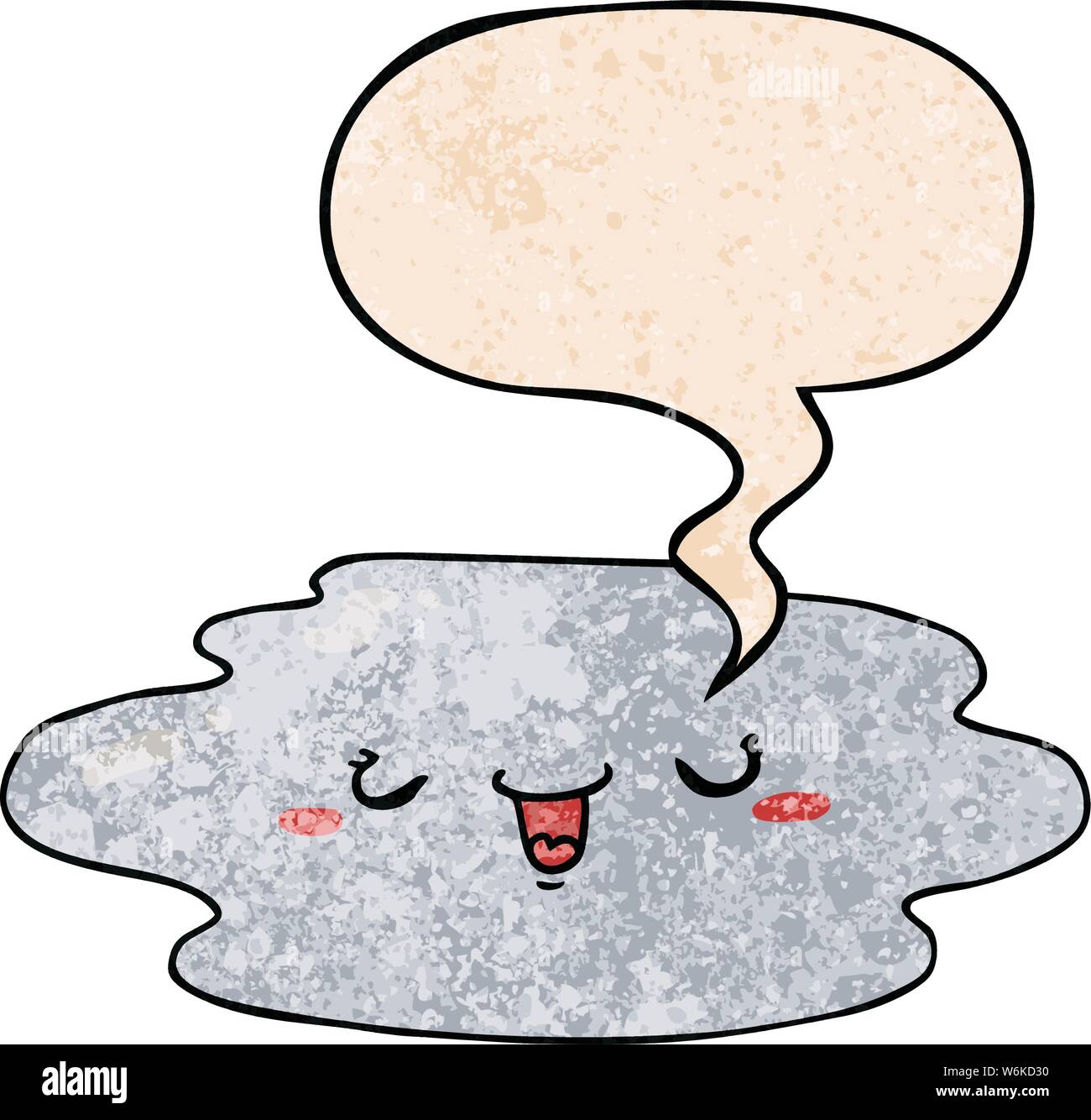 cartoon puddle with face with speech bubble in retro texture style ...