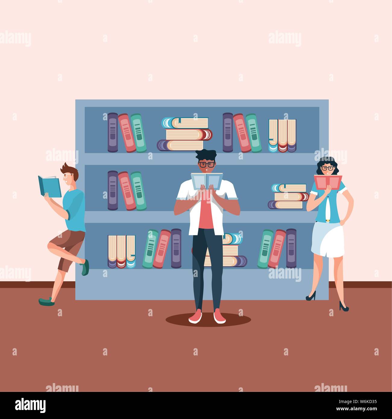 group of people reading books avatar character vector illustration ...