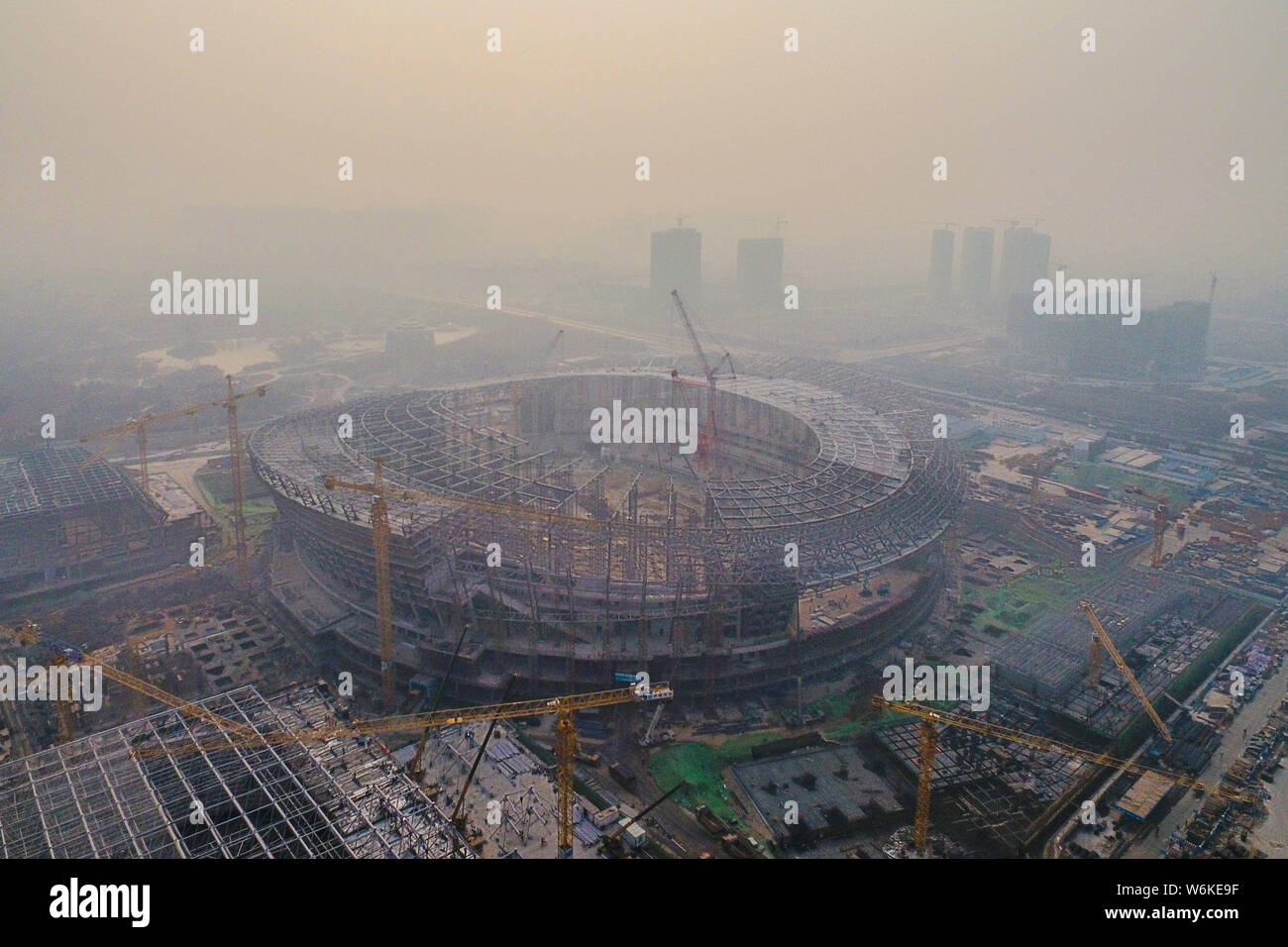 --FILE--Aerial view of the Olympic Sports Centre under construction ...