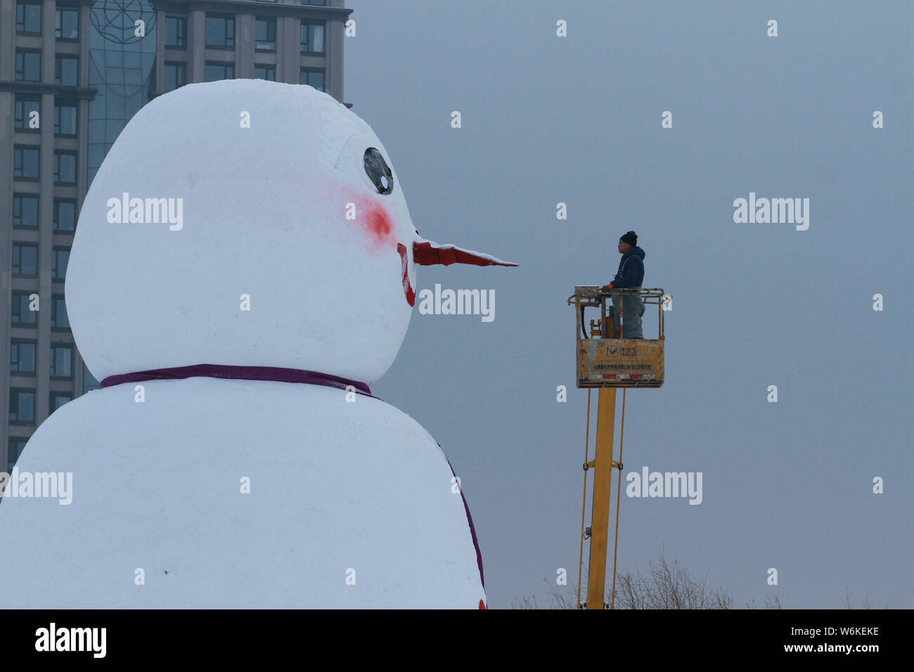 A 20-meter-tall giant snowman, which is said to be the largest one in ...