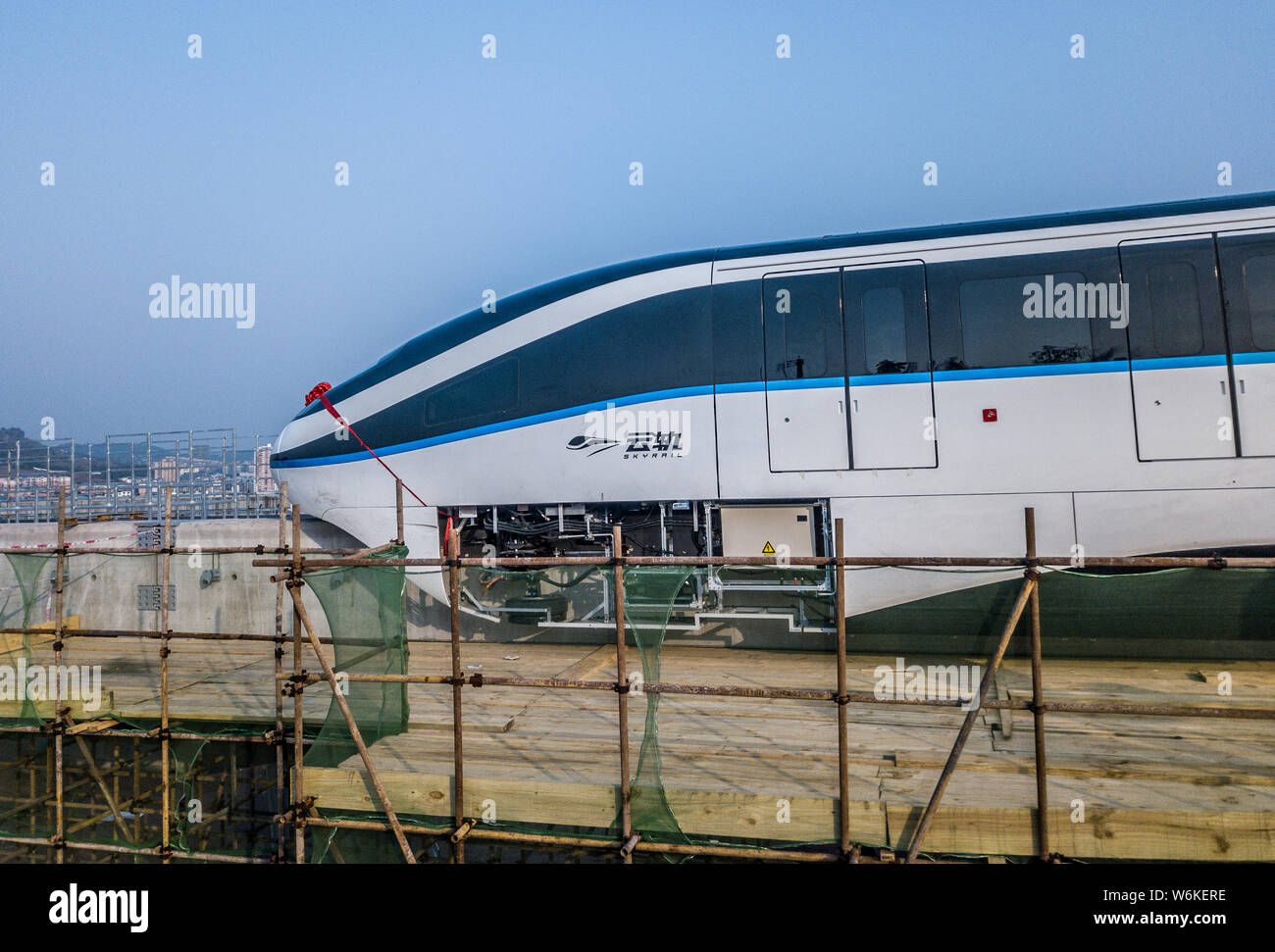 A train of the "Yungui" or the "SkyRail" monorail system developed by ...