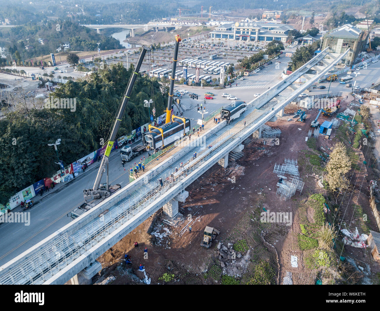 A train of the "Yungui" or the "SkyRail" monorail system developed by ...