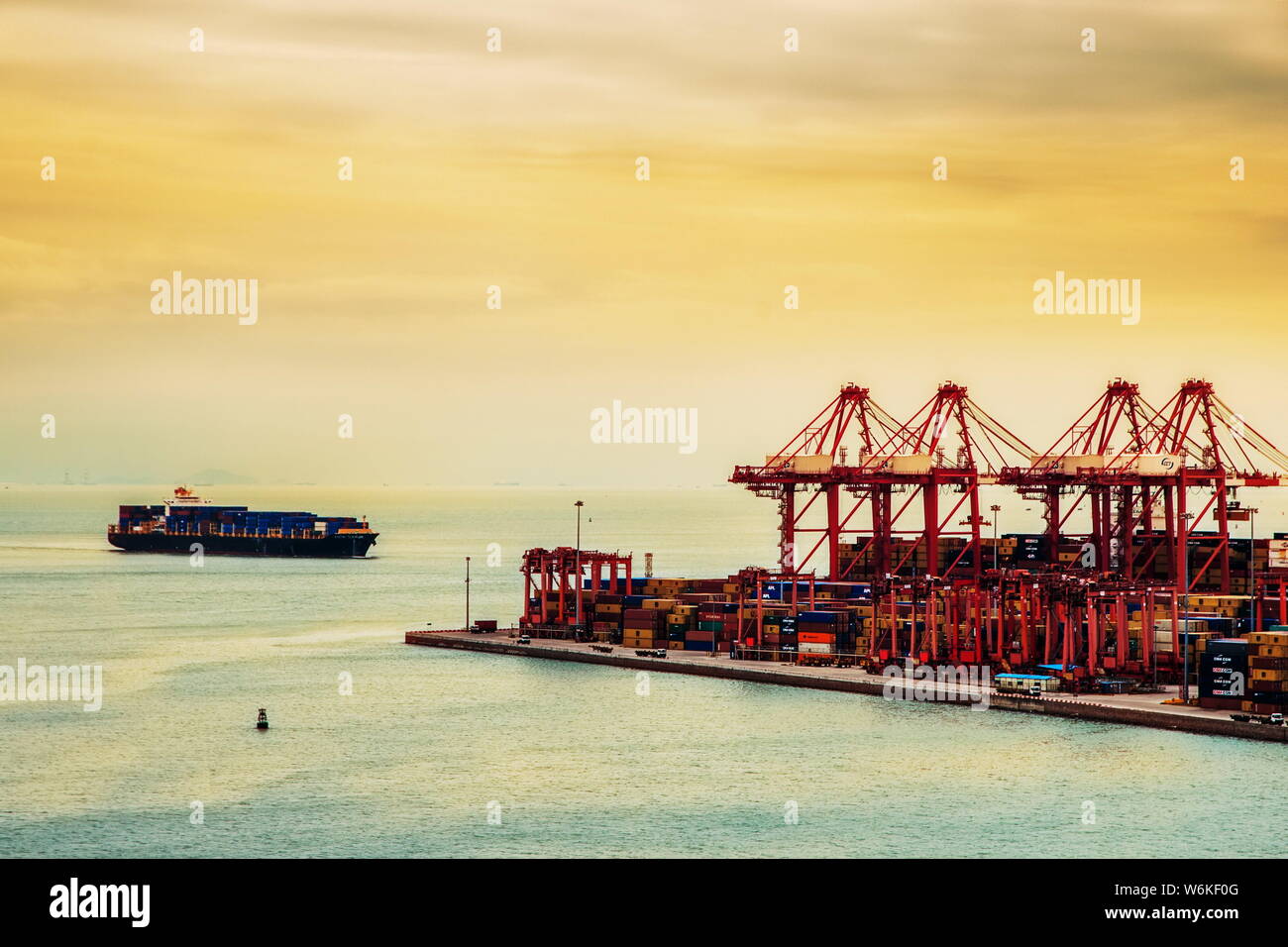 --FILE--Containers are piled up at a container terminal at the Chiwan ...