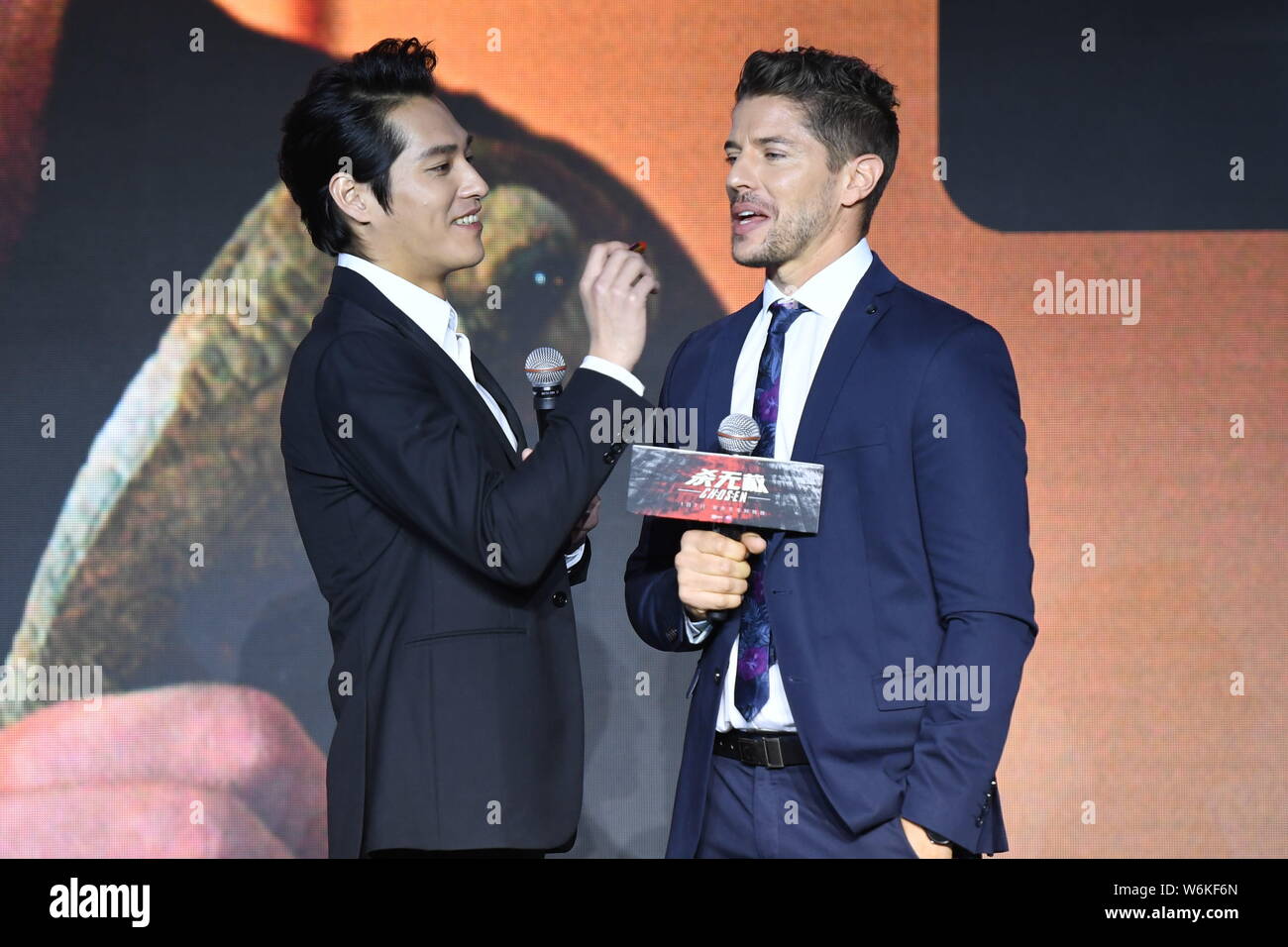 Taiwanese actor Lan Cheng-lung, left, and Australian actor Sam Hayden ...