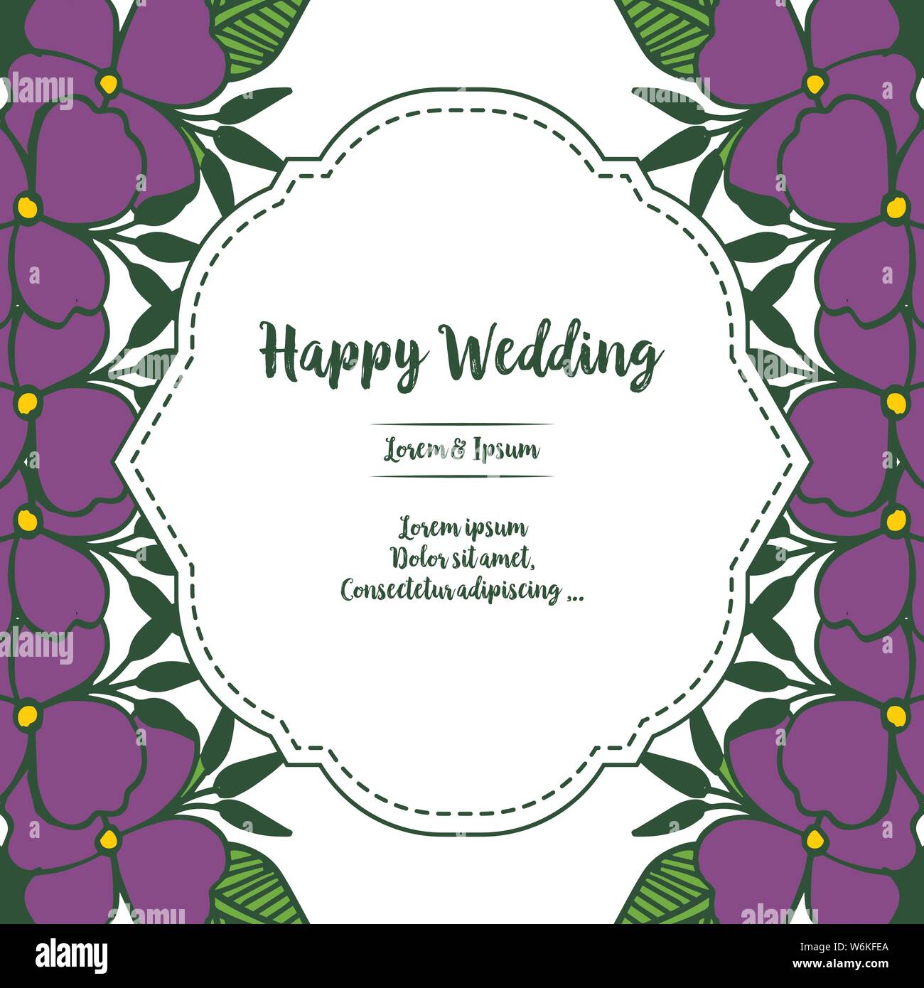 Design romantic with drawing beautiful flower frame, shape unique of card happy wedding. Vector ...