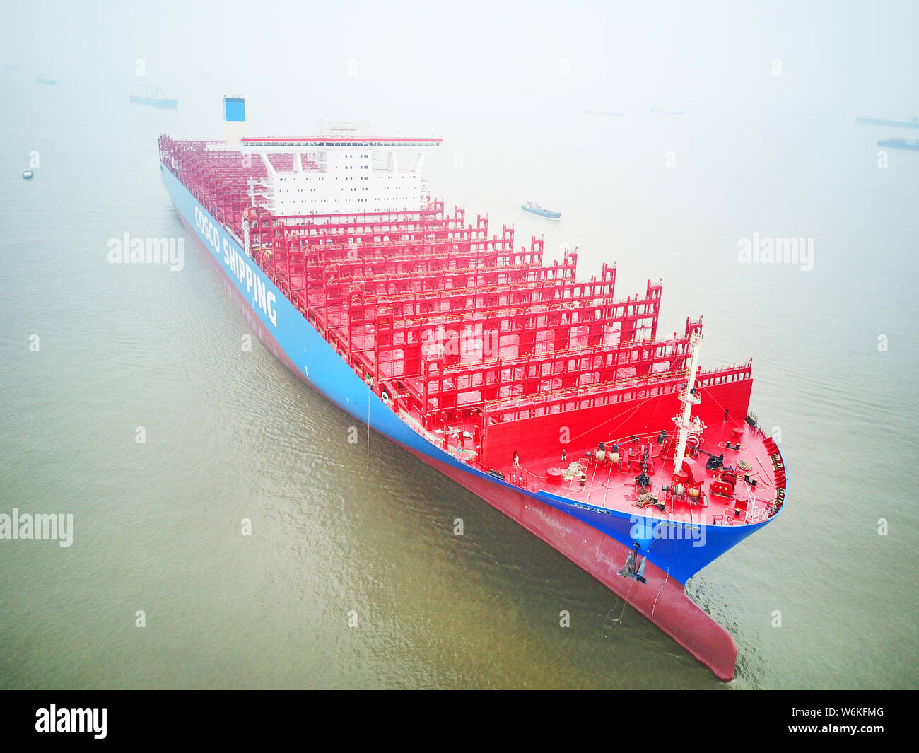 Aerial view of China's first 20,000 TEU container vessel "COSCO ...