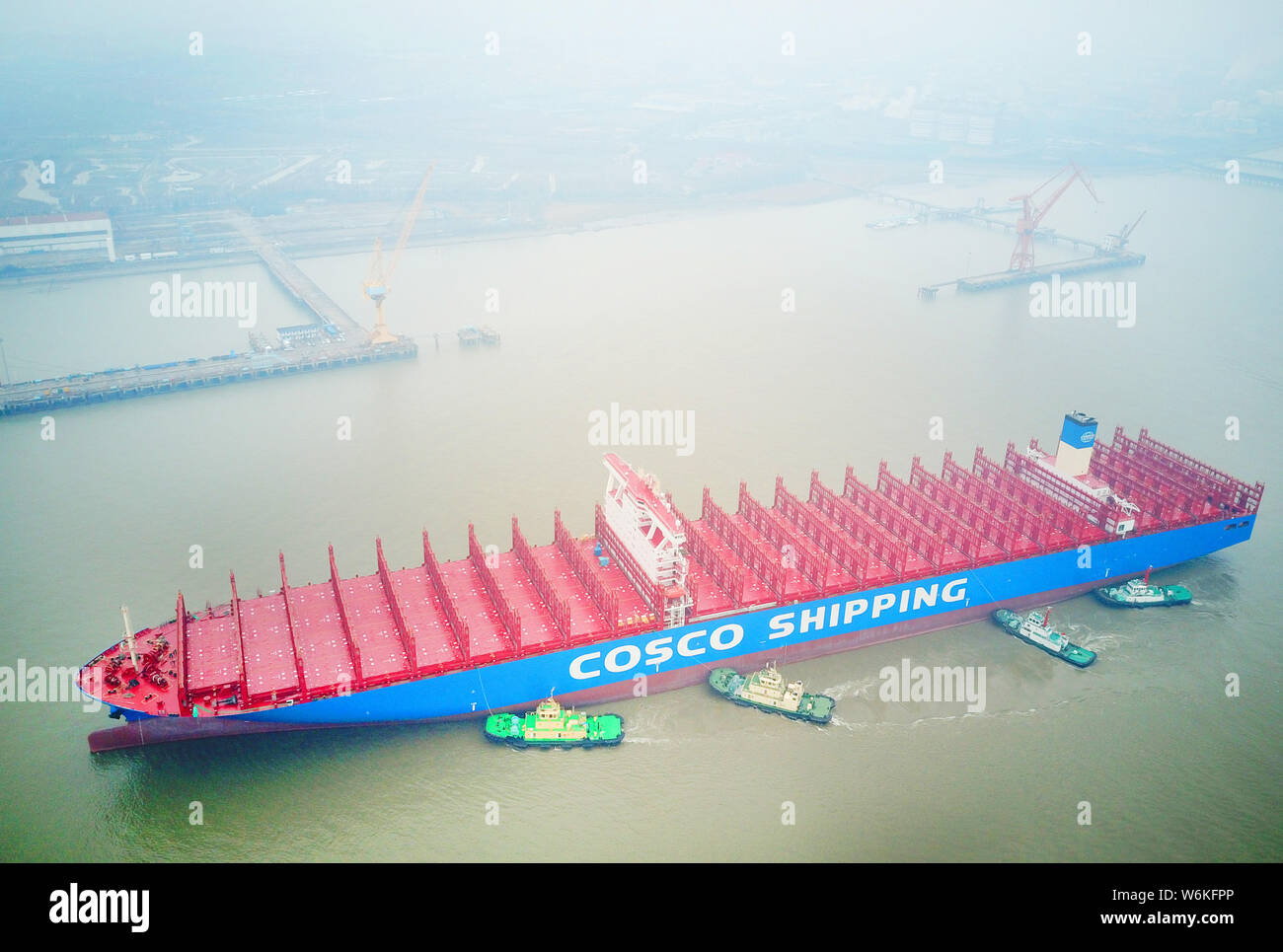 Aerial view of China's first 20,000 TEU container vessel "COSCO ...