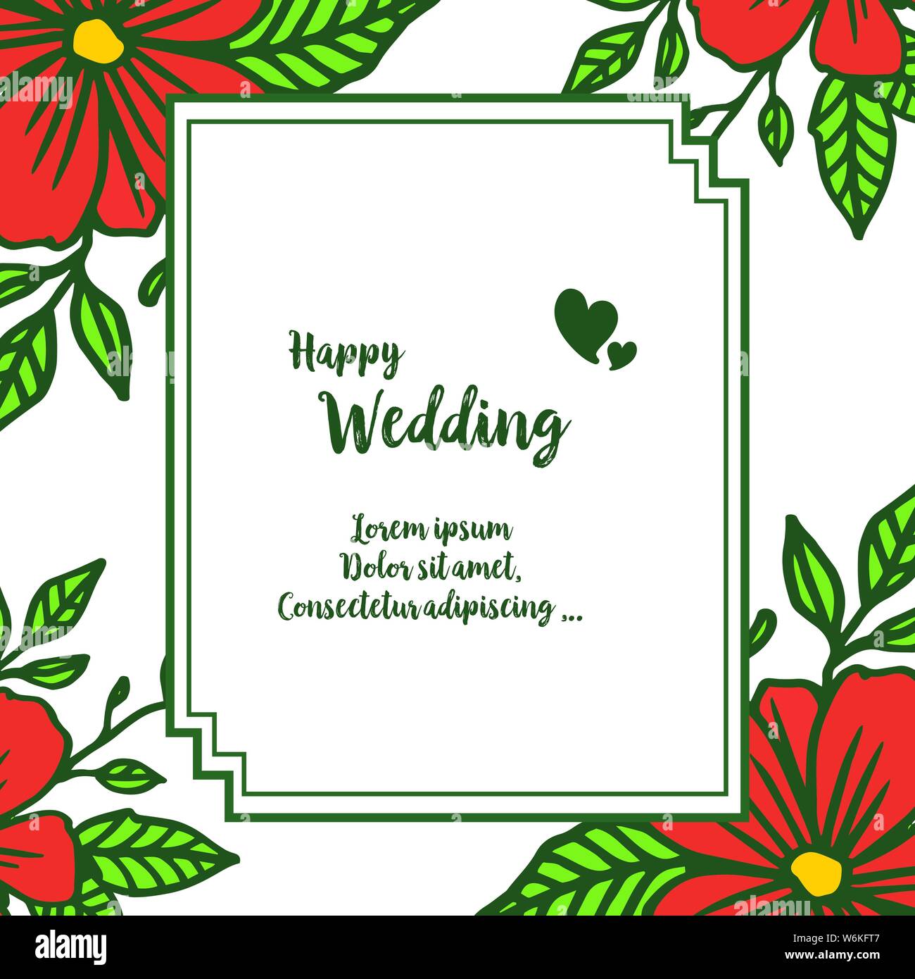Design card happy wedding, beautiful floral frame, various ornament ...